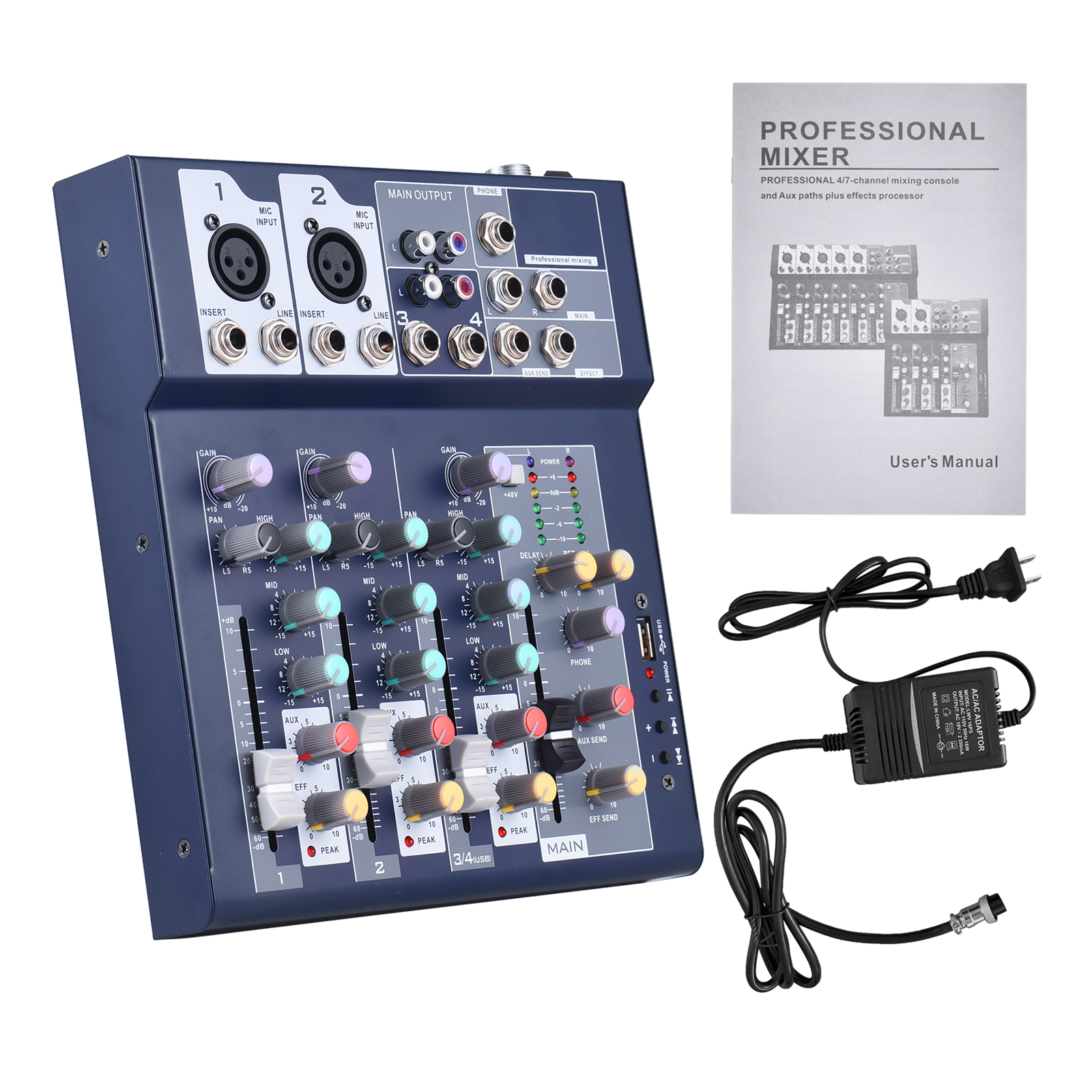 Mixing Console,Plus Processor 48v With Usb Function 4-channel Console Eq Built-in 48v Dj Network ...