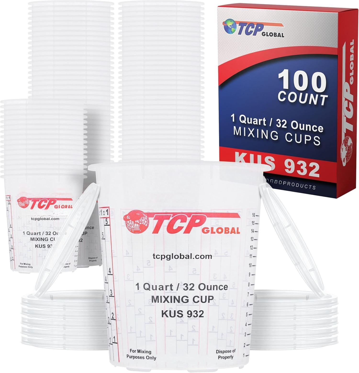 Mixing Cups, 32-Ounce (Box of 100) - Plastic Measuring Cups for Liquids ...