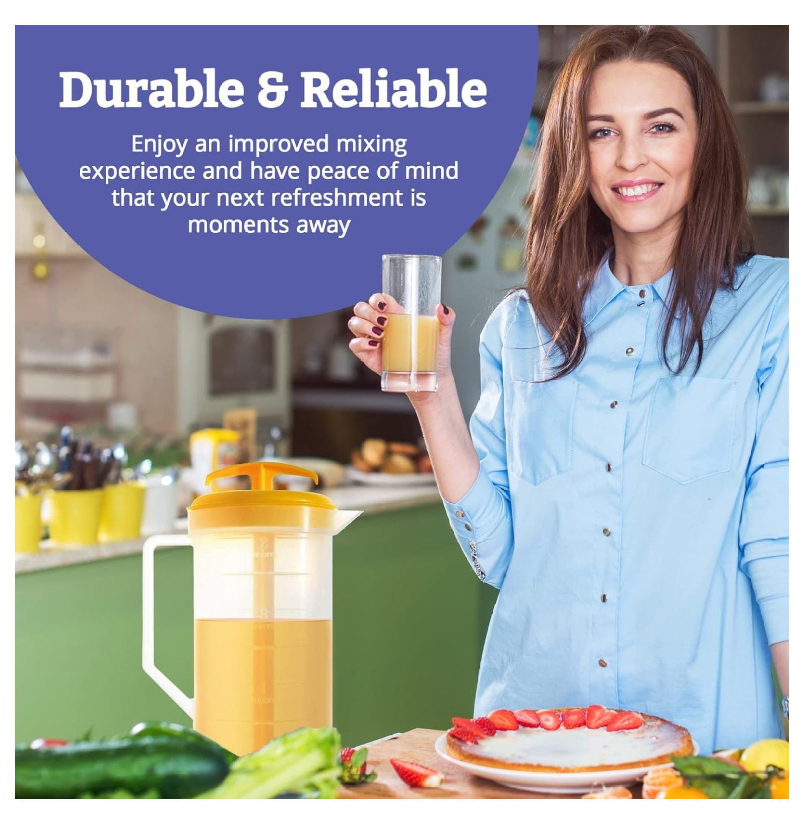 Mixing Pitcher for Drinks, Plastic Water Pitcher with Lid and Plunger ...