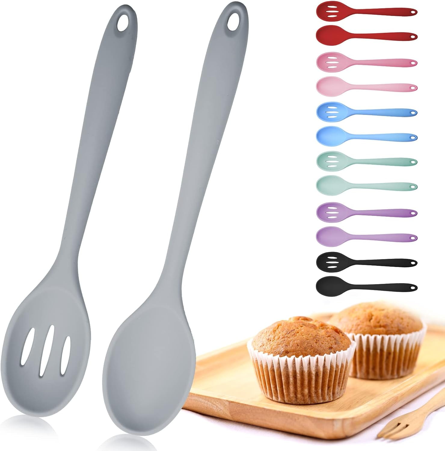 Mixing Spoons, Silicone Slotted Spoon, Silicone Spoons for Cooking ...