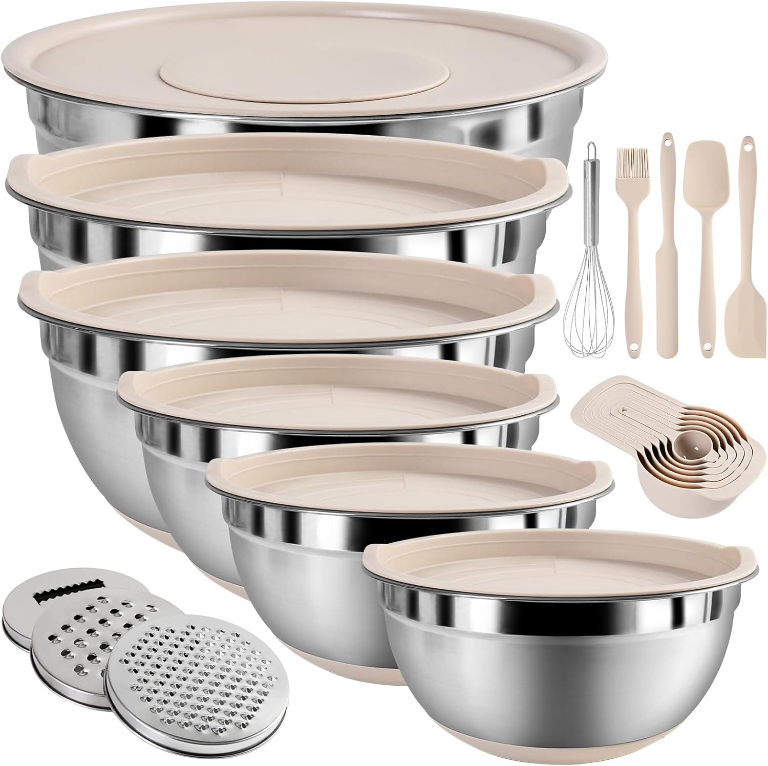 Mixing bowl set with sealed lid, 20 piece kitchen tool set, 6 stainless ...