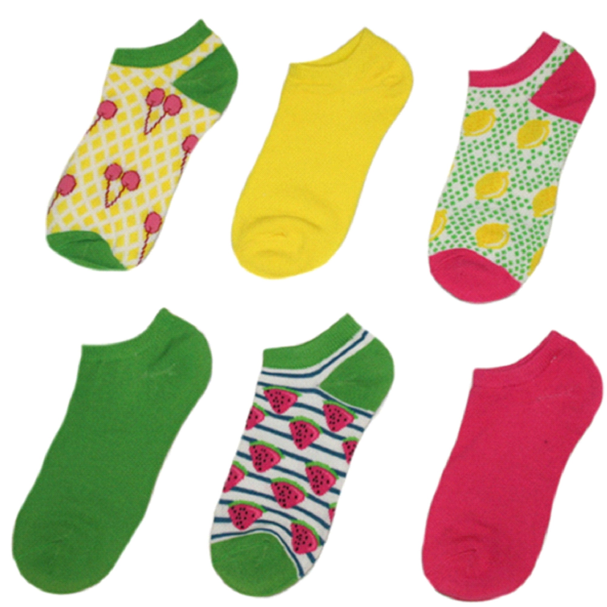 Mixit Women's No Show Socks Fruits and Solid Assorted Colors 6 Pair ...
