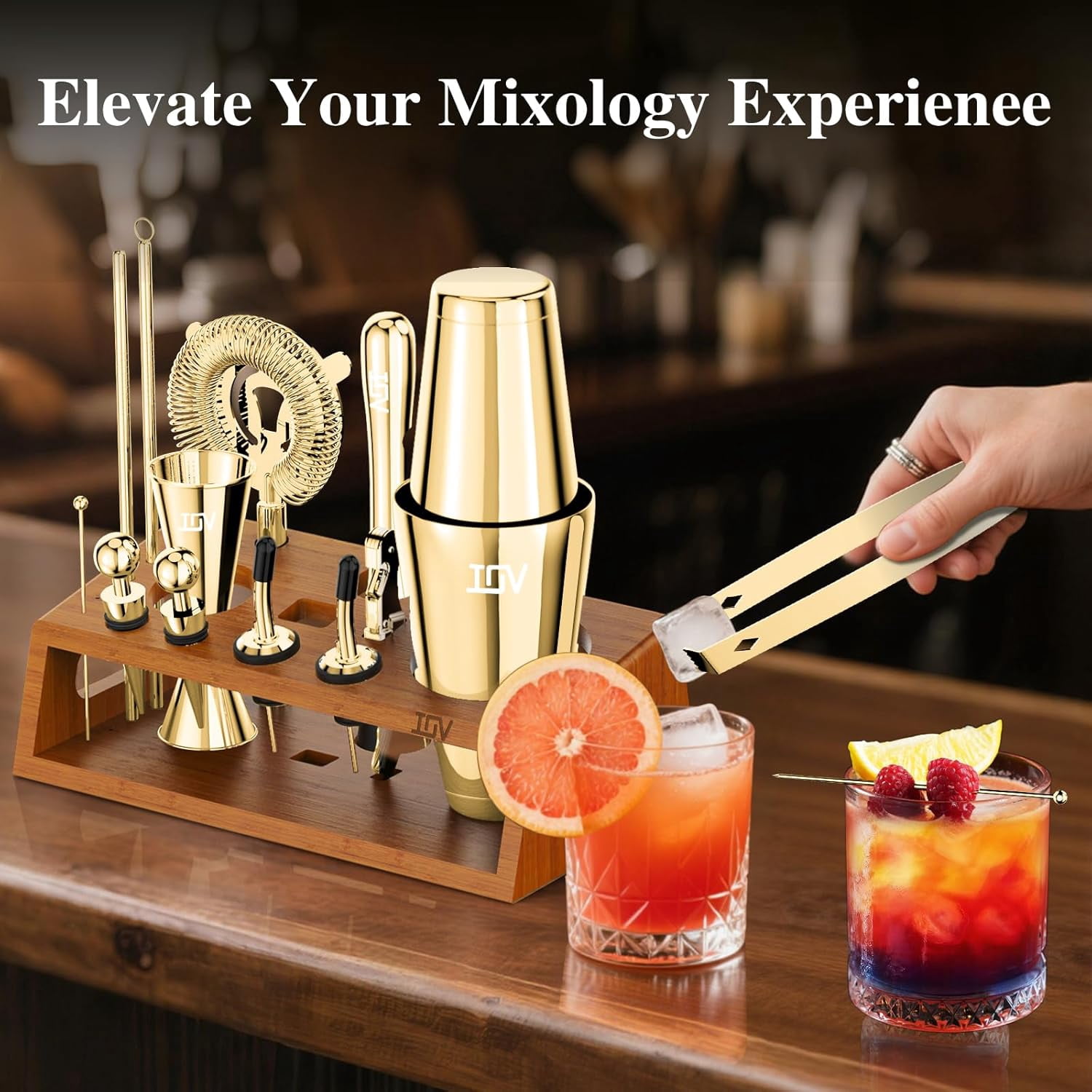Mixology Bartender Kit Bar Set with Stand | 17-Piece Cocktail Shaker ...