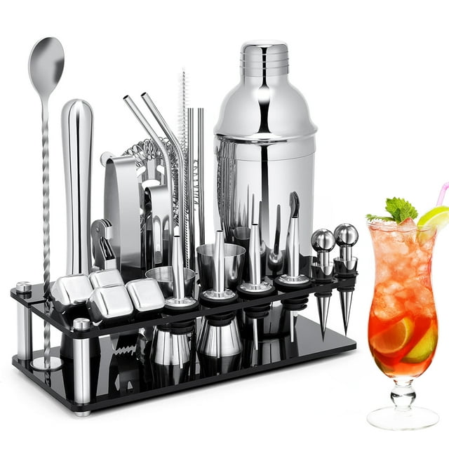 Mixology Bartender Kit Bar Tool Set | Cocktail Making Kit Boston Shaker Set with Stand | Mixed ...