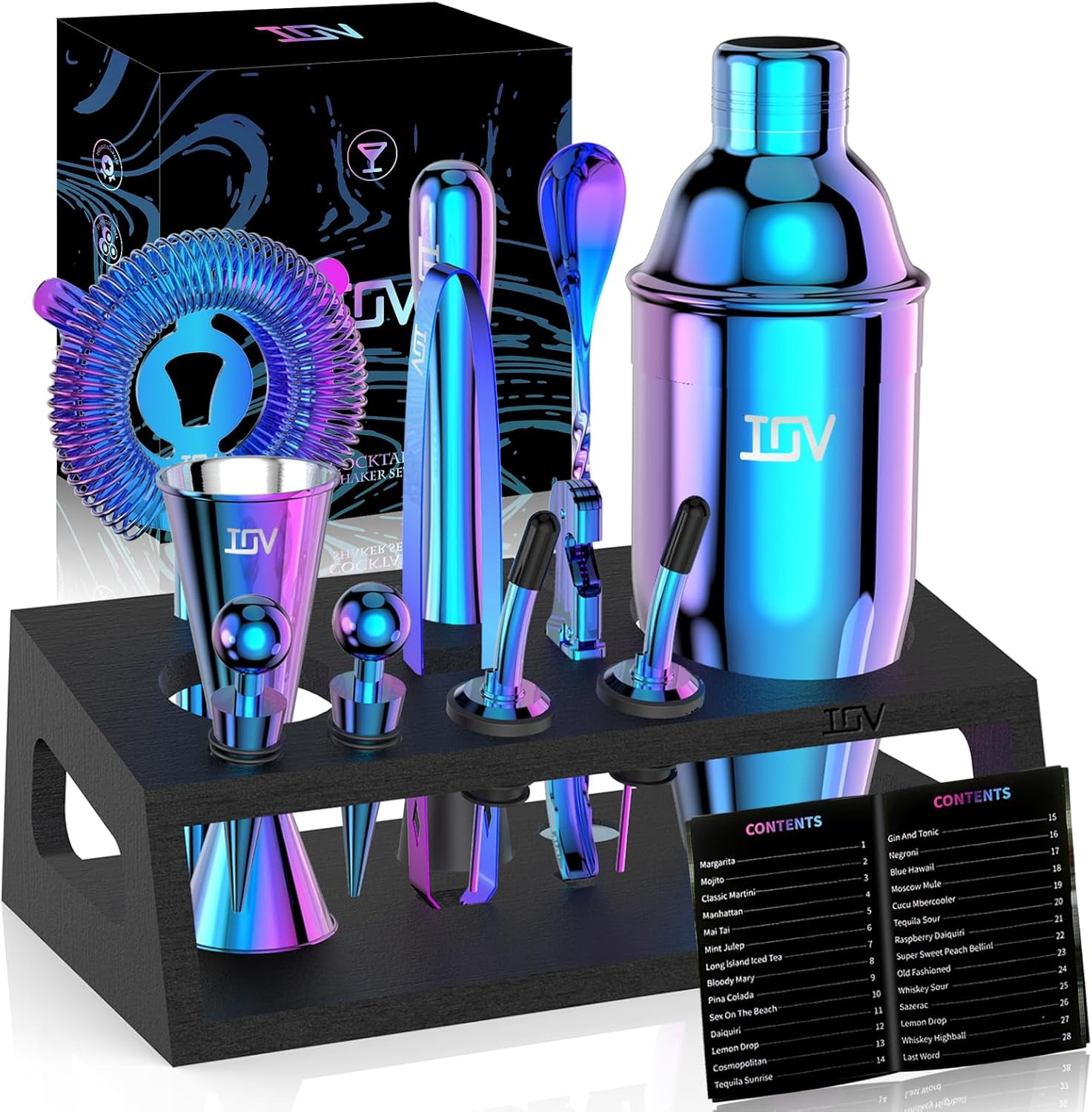 Mixology Bartender Kit with Stand | 12-Piece Cocktail Shaker Set | 24oz ...