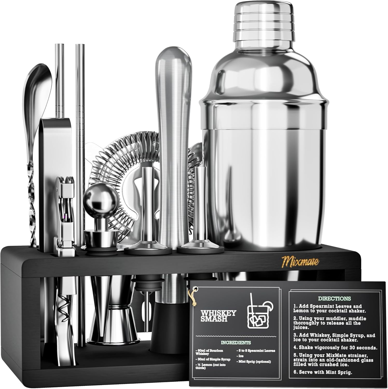 Mixology Bartender Kit with Stand - 15 Piece Bar Tool Set, Silver Bar ...
