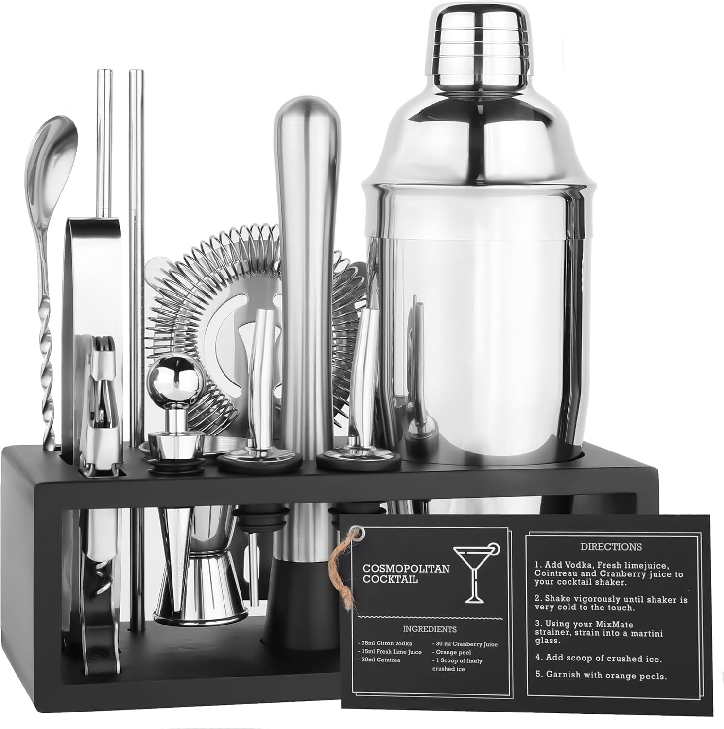 Mixology Bartender Kit with Stand - 15 Piece Bar Tool Set, Silver Bar ...