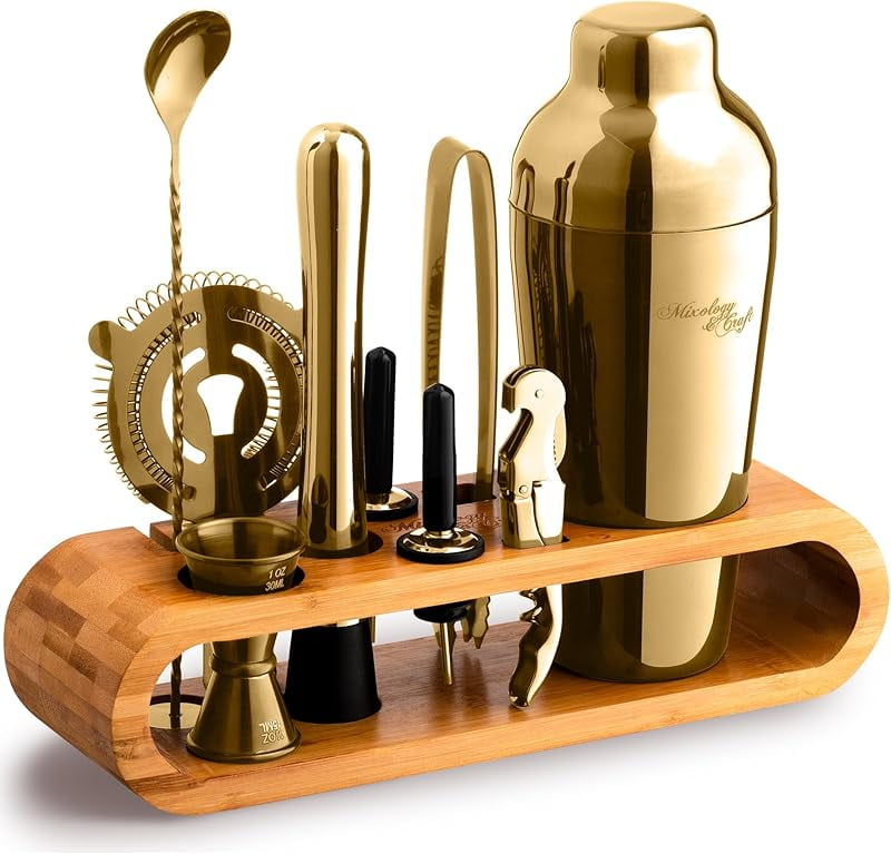 Mixology & Craft Bartender Kit: 10-Piece Bar Tool Set with Bamboo Stand ...
