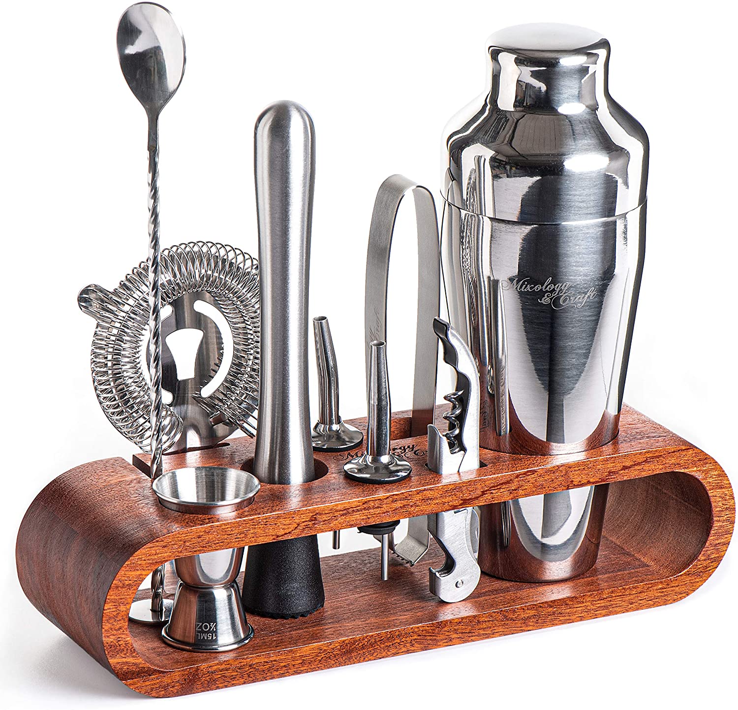 Mixology & Craft Bartender Kit: 10-Piece Bar Tool Set with Mahogany ...
