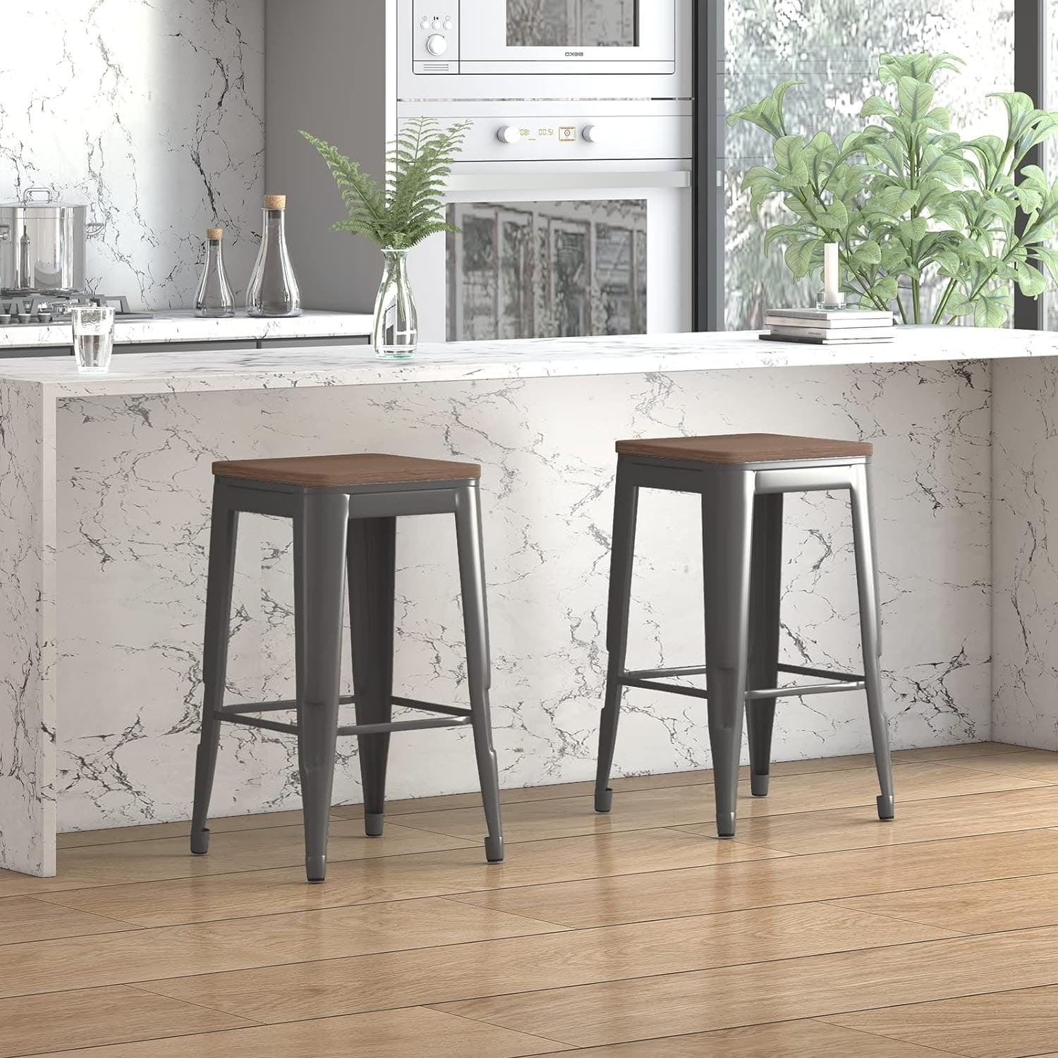 Mixoy Bar Stool 26.4'' Indoor Outdoor Stackable Barstools Modern ...