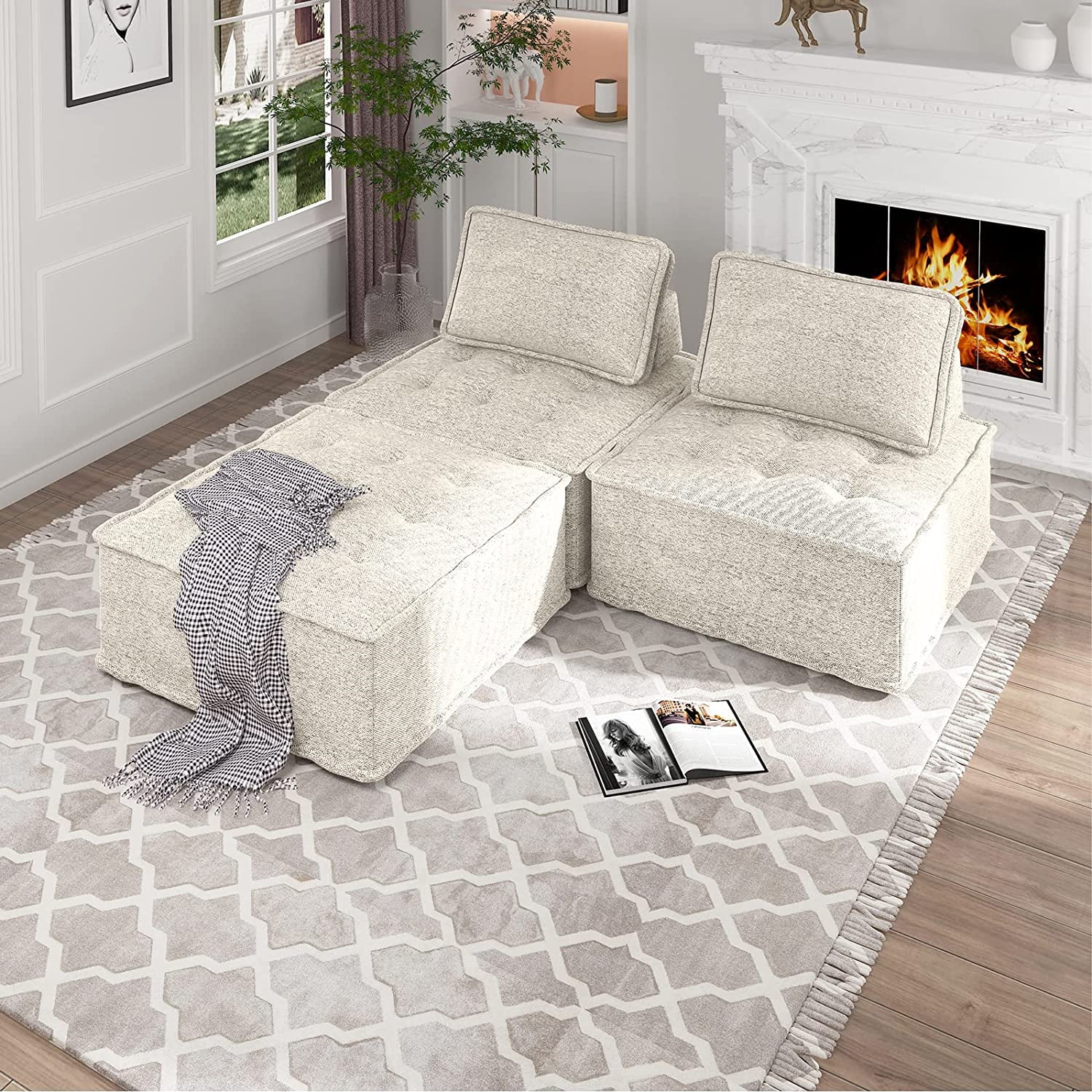 Mixoy 3-Seater Modular Sofa, Deep Seat, Free Combination (Beige, 3PCS) - Walmart.com