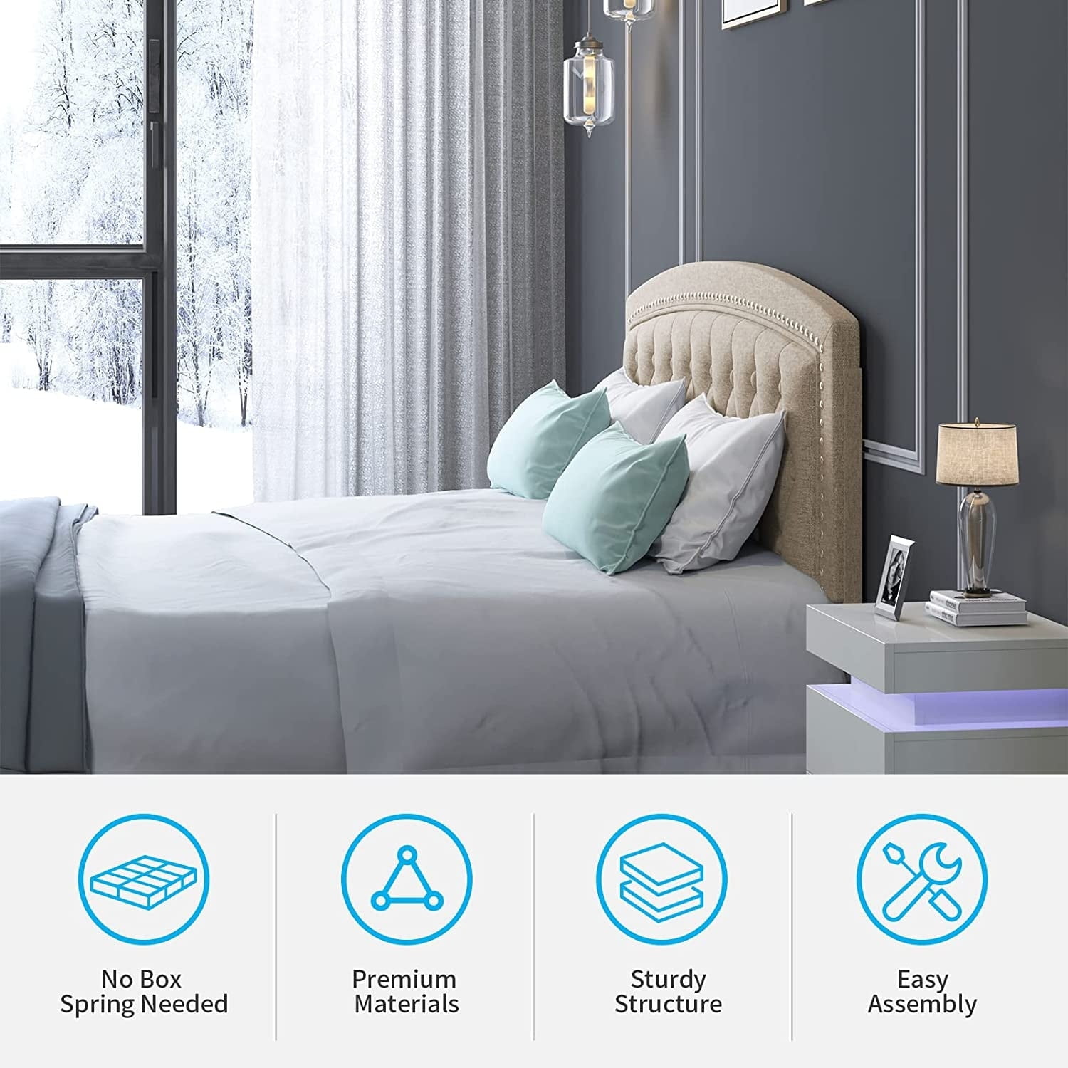 Mixoy Platform Bed Frame,Thin Velvet Bed Frame with Adjustable ...