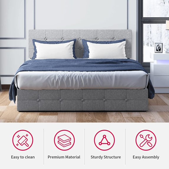 Mixoy Platform Bed Frame, Upholstered and Button Tufted Headboard ...