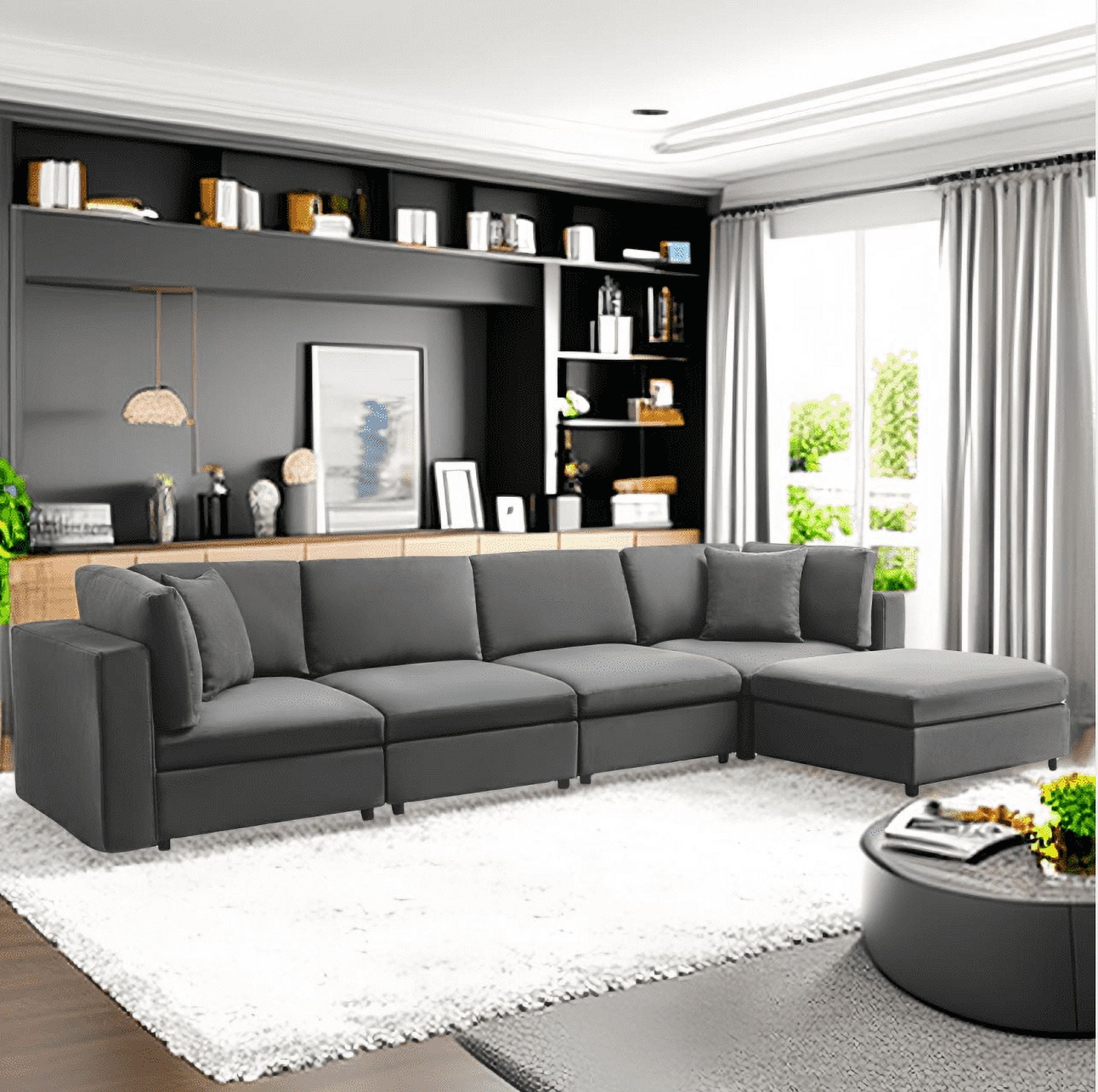 Mixoy Velvet Convertible L-Shaped Sectional Sofa Couch with Movable ...