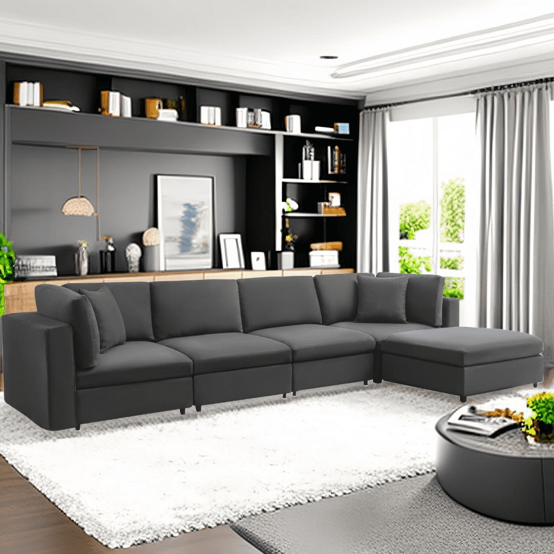 Mixoy Velvet Convertible L-Shaped Sectional Sofa Couch with Movable ...