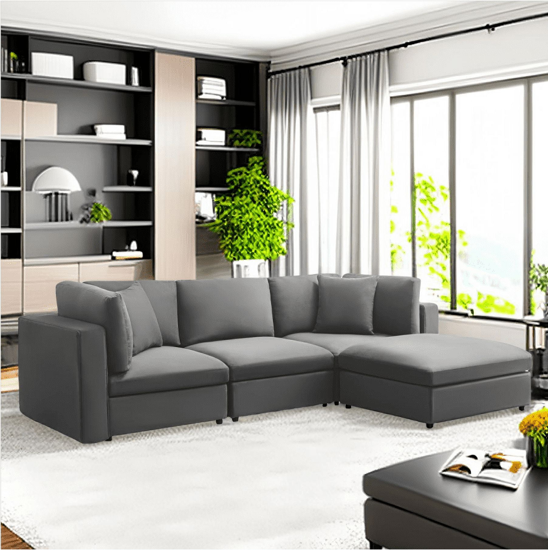 Mixoy Velvet Convertible Sectional Sofa, L-Shaped 3-Seat with ...