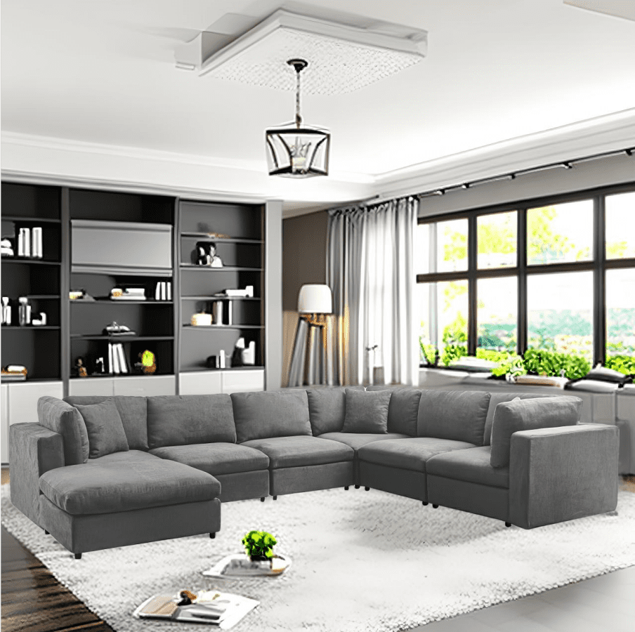 Mixoy Modern Velvet U Shaped Couch, 7 Seater Convertible Modular ...