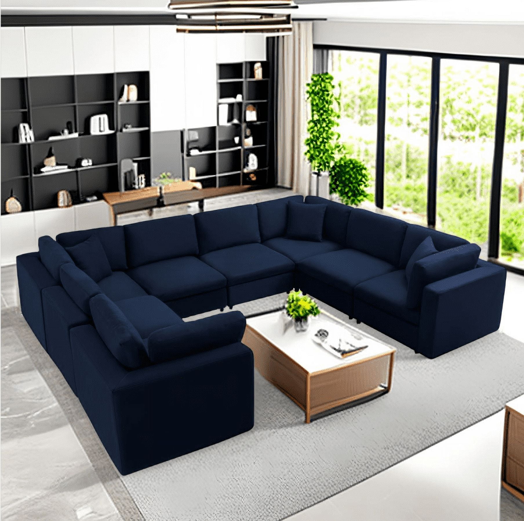 Mixoy Modern Velvet U-Shaped Large Sectional Sofa, 8-Seater with Back ...