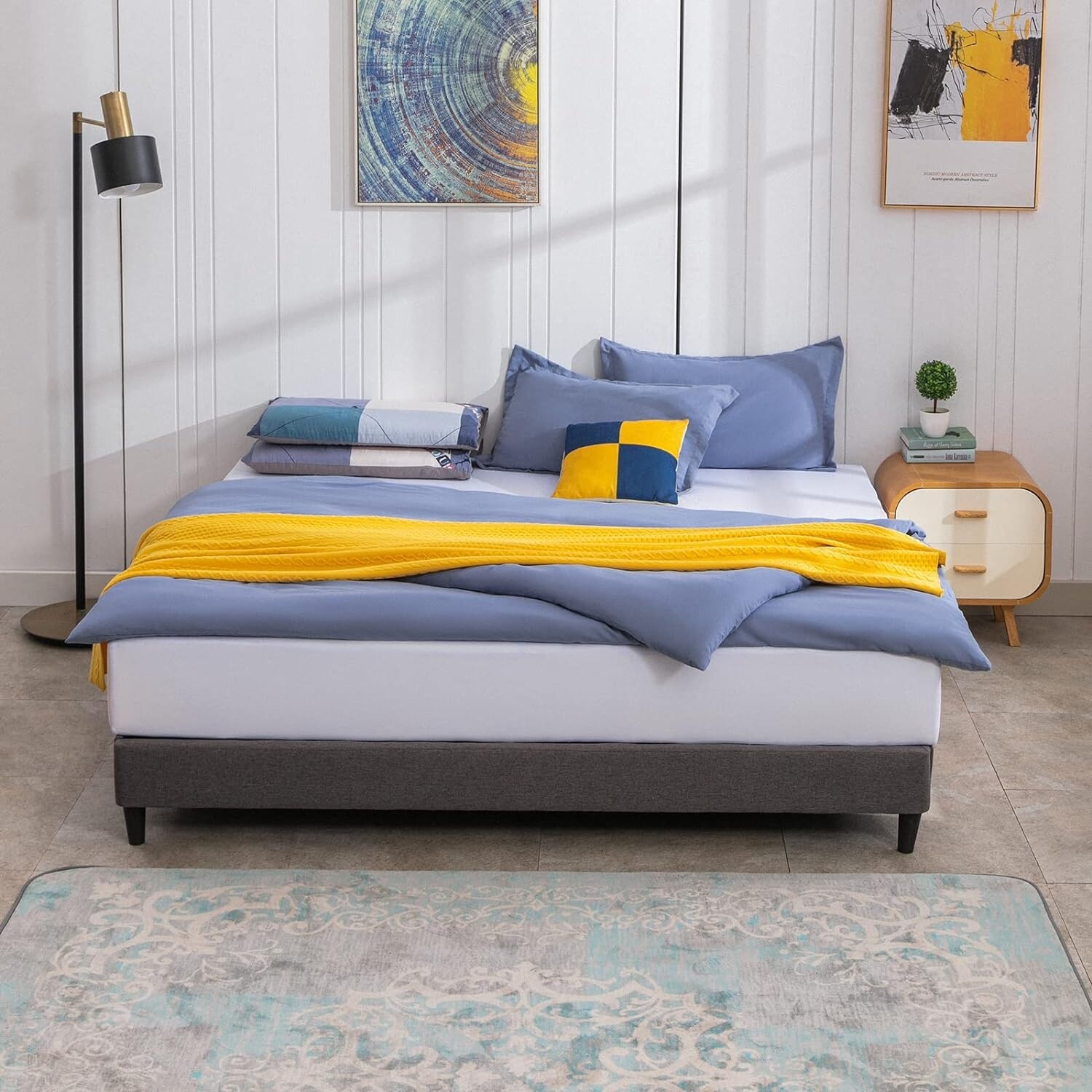 Mixoy Wooden Bed Frame,Linen Platform Bed Frame with Wood Slat Support Grey - Queen - Walmart.com