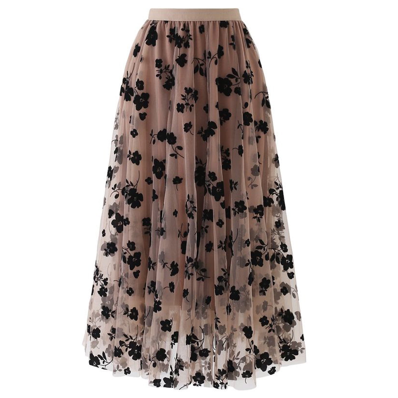 Mixpiju Women's High Waist Pleated Long Tulle Skirt, Elastic Chiffon ...