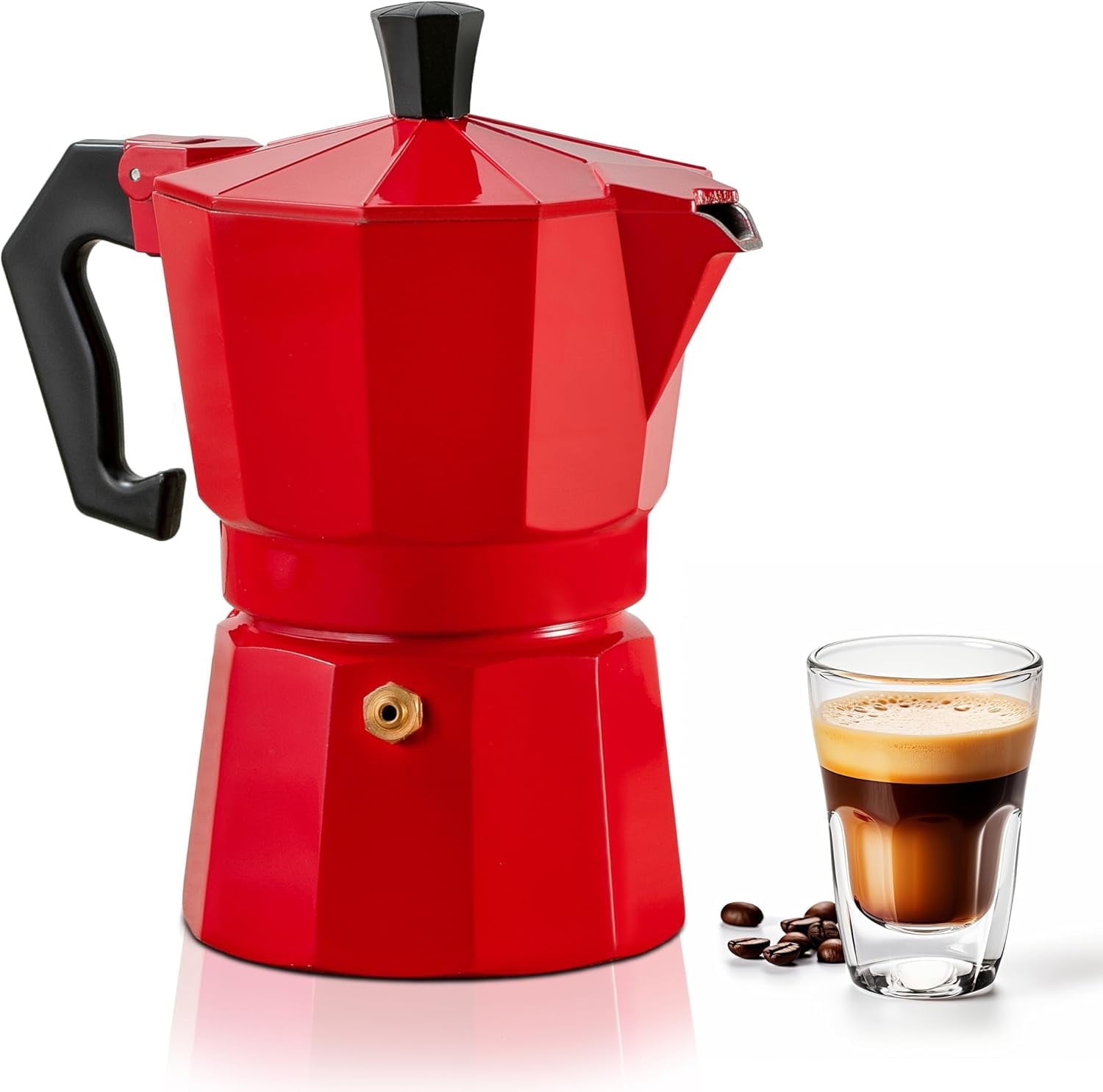 Mixpresso Aluminum Moka Stove Coffee Maker, Red Stovetop Espresso Pot ...
