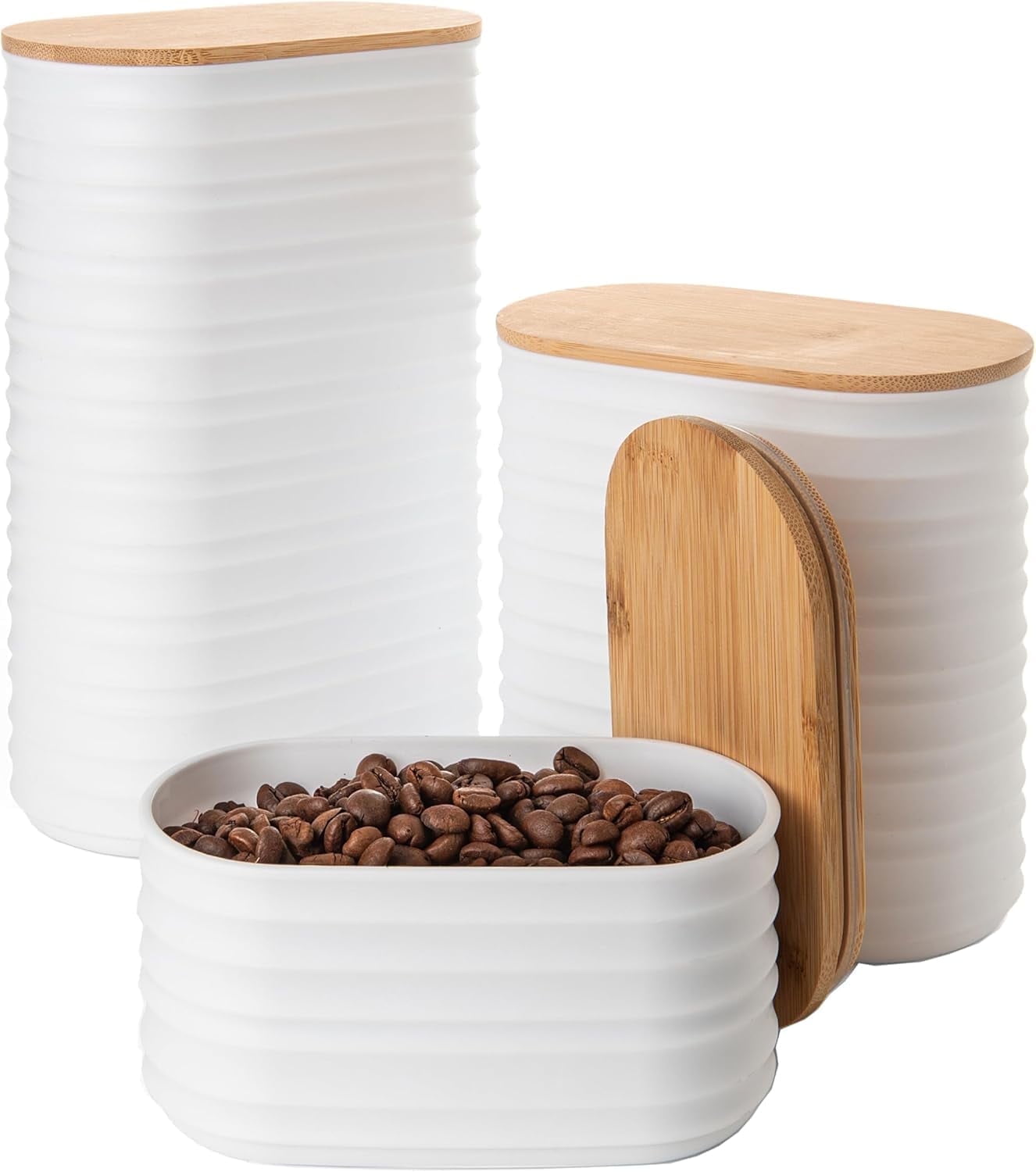 Mixpresso 3 Pcs White Canisters Sets For The Kitchen, Airtight Plastic ...