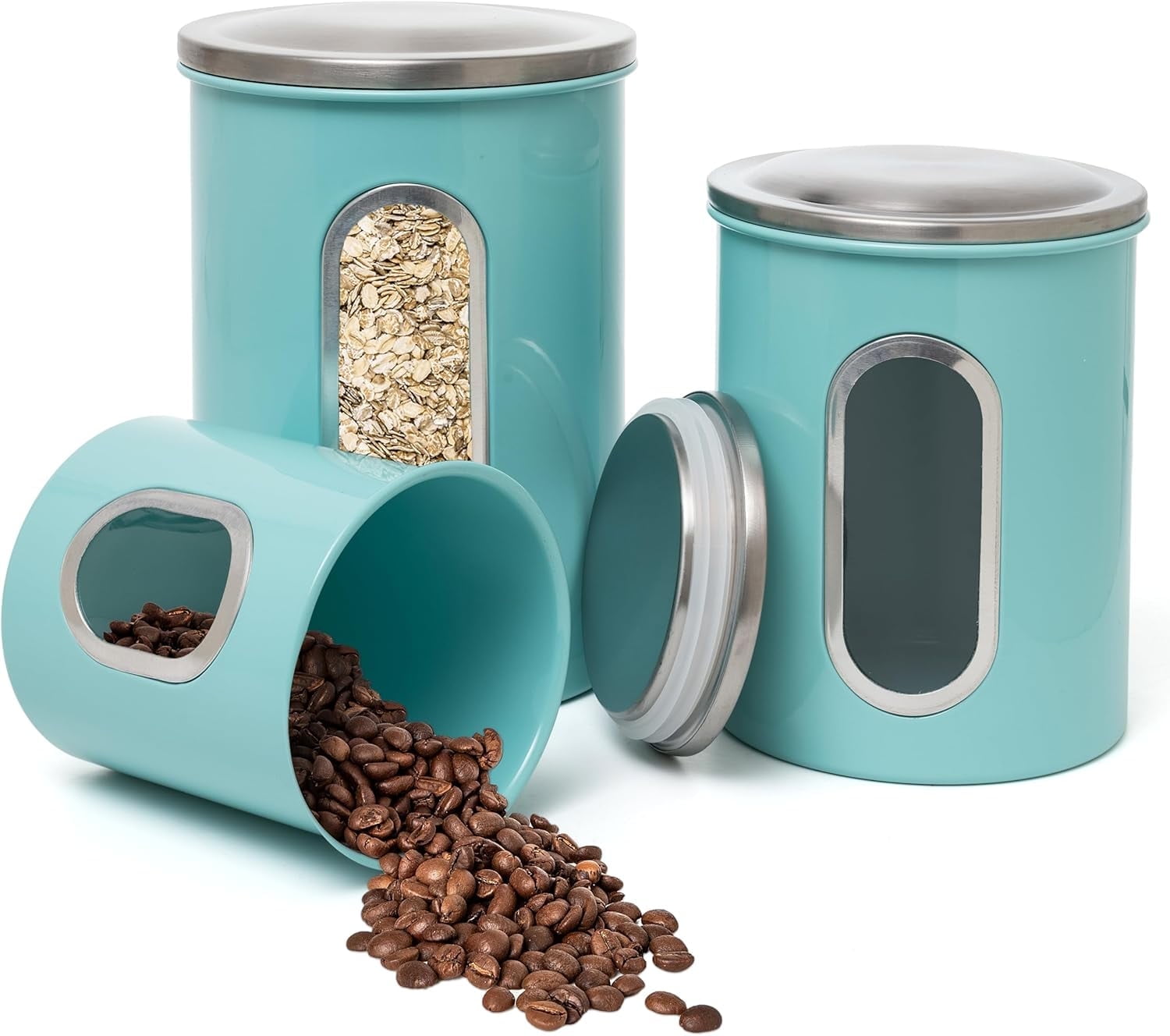 Mixpresso 3-Piece Aqua Blue Canisters Sets For The Kitchen, Airtight ...