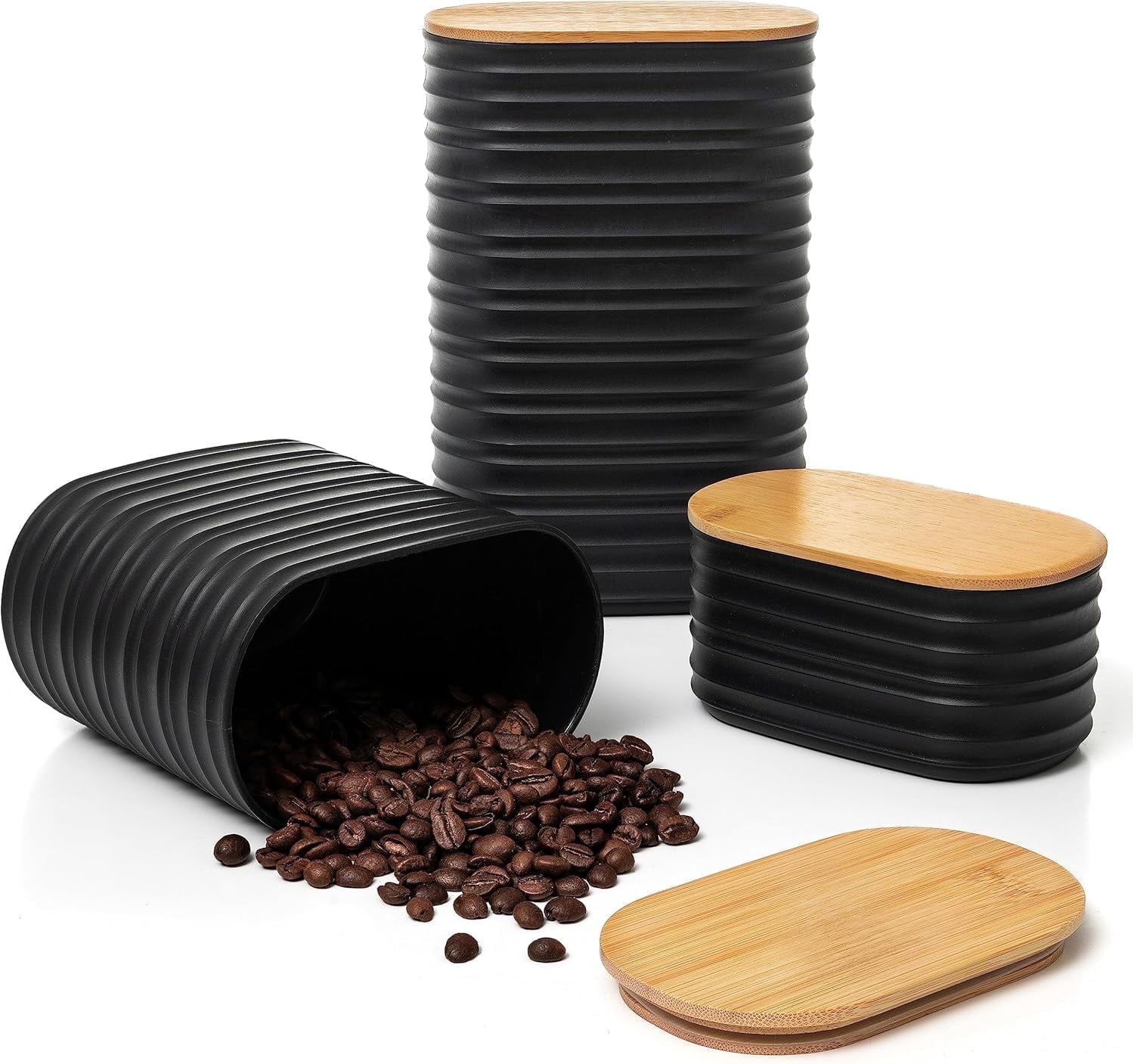 Mixpresso 3 Piece Black Canisters Sets For The Kitchen, Airtight ...
