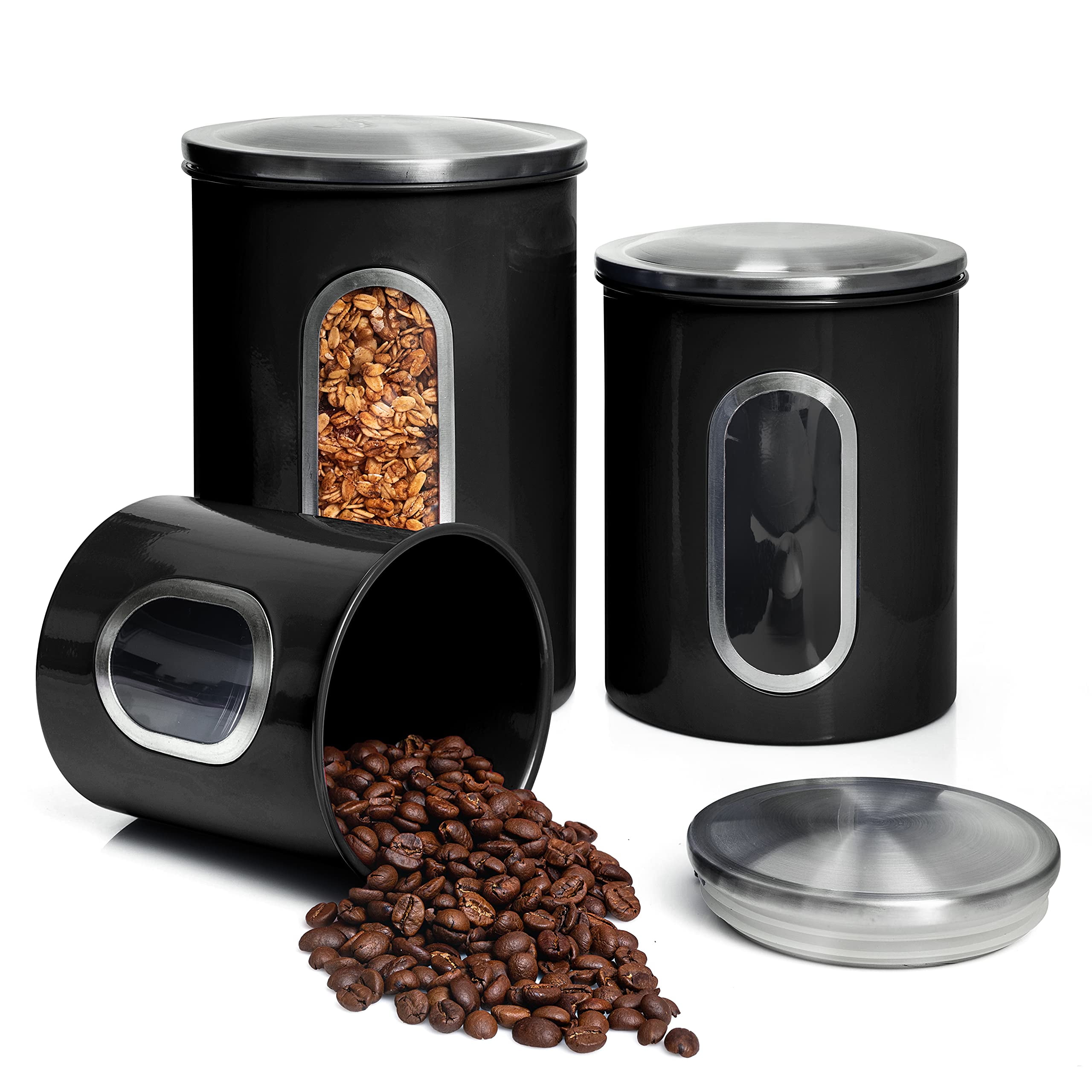 Mixpresso 3 Piece Black Canisters Sets For The Kitchen, Kitchen Jars ...