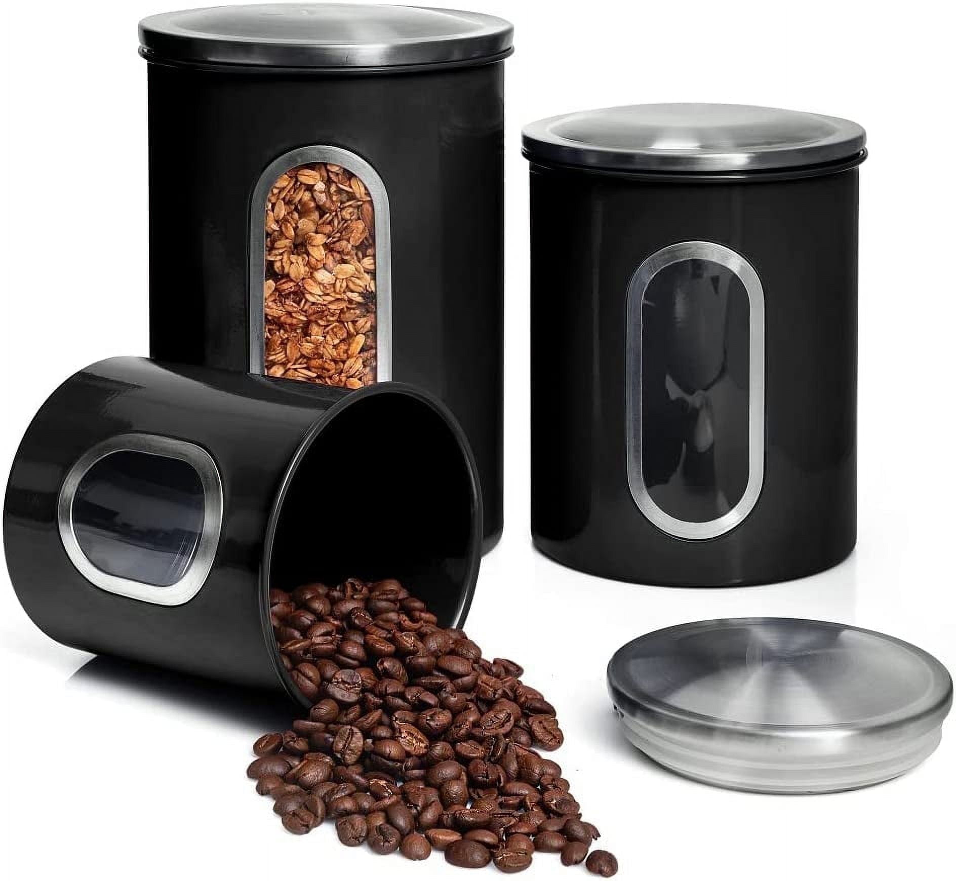 Mixpresso Kitchen Canister Set of 3 Black Airtight Metal Containers ...