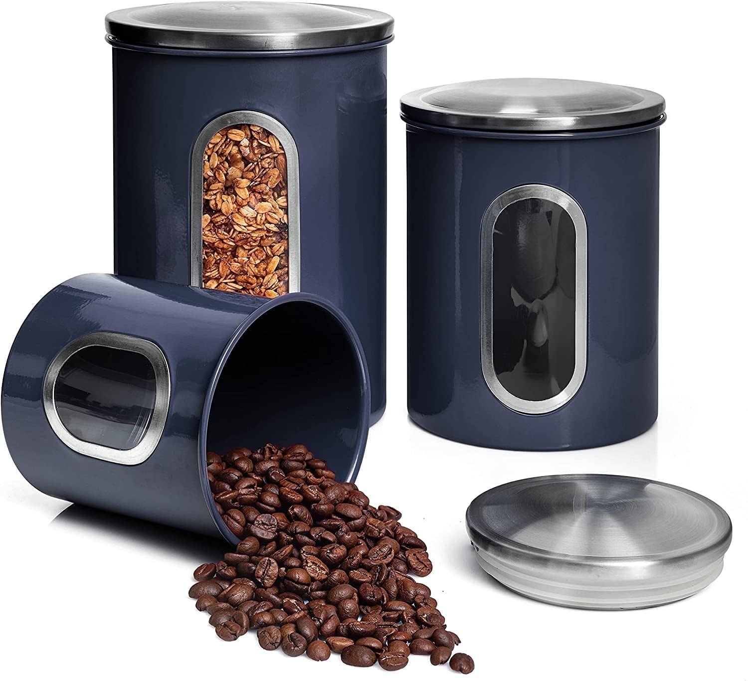 Mixpresso Kitchen Canister Set of 3 Blue Airtight Food Storage Jars ...