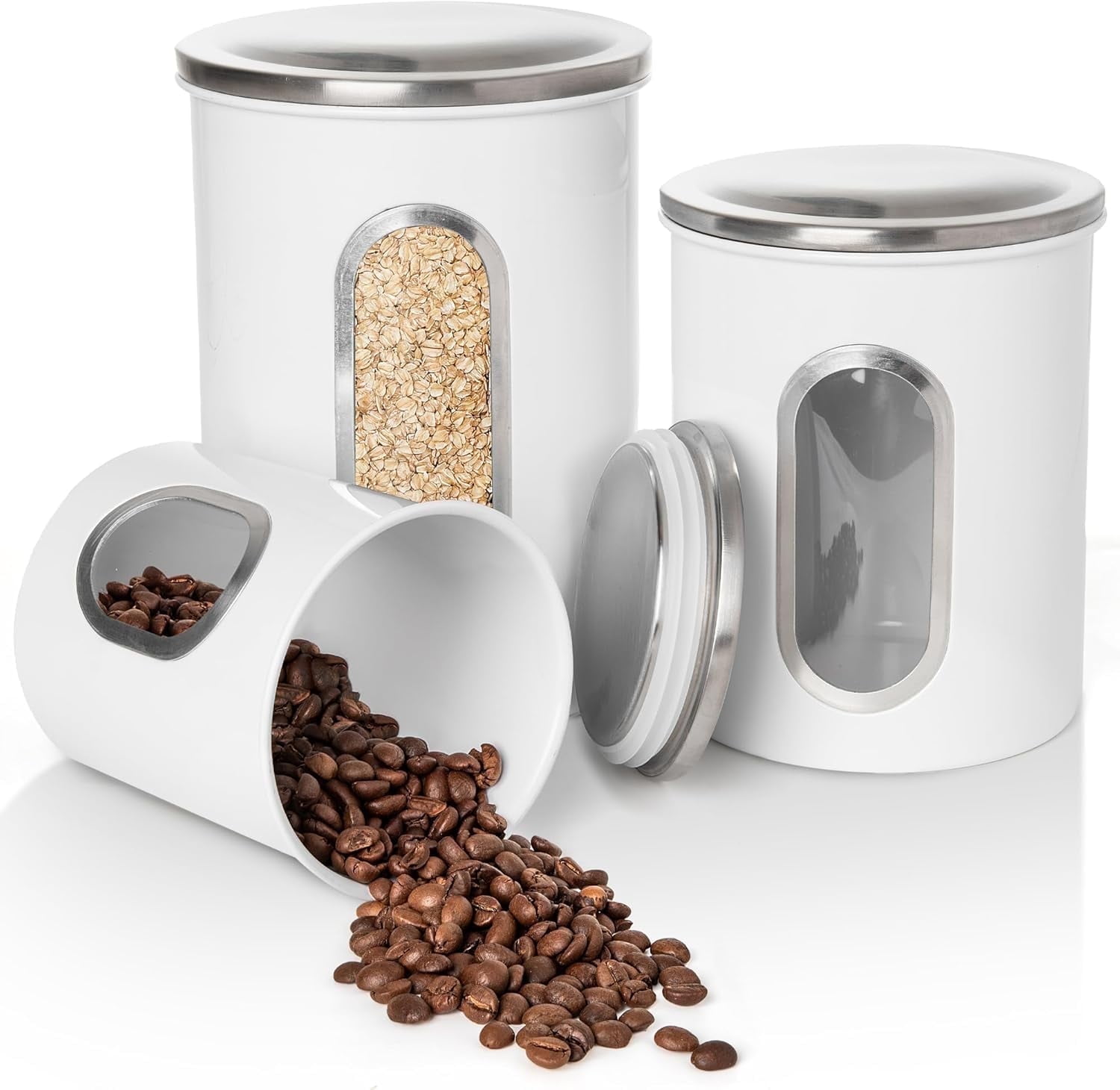 Mixpresso White 3 Piece Kitchen Canister Set with Airtight Sealed Lids ...