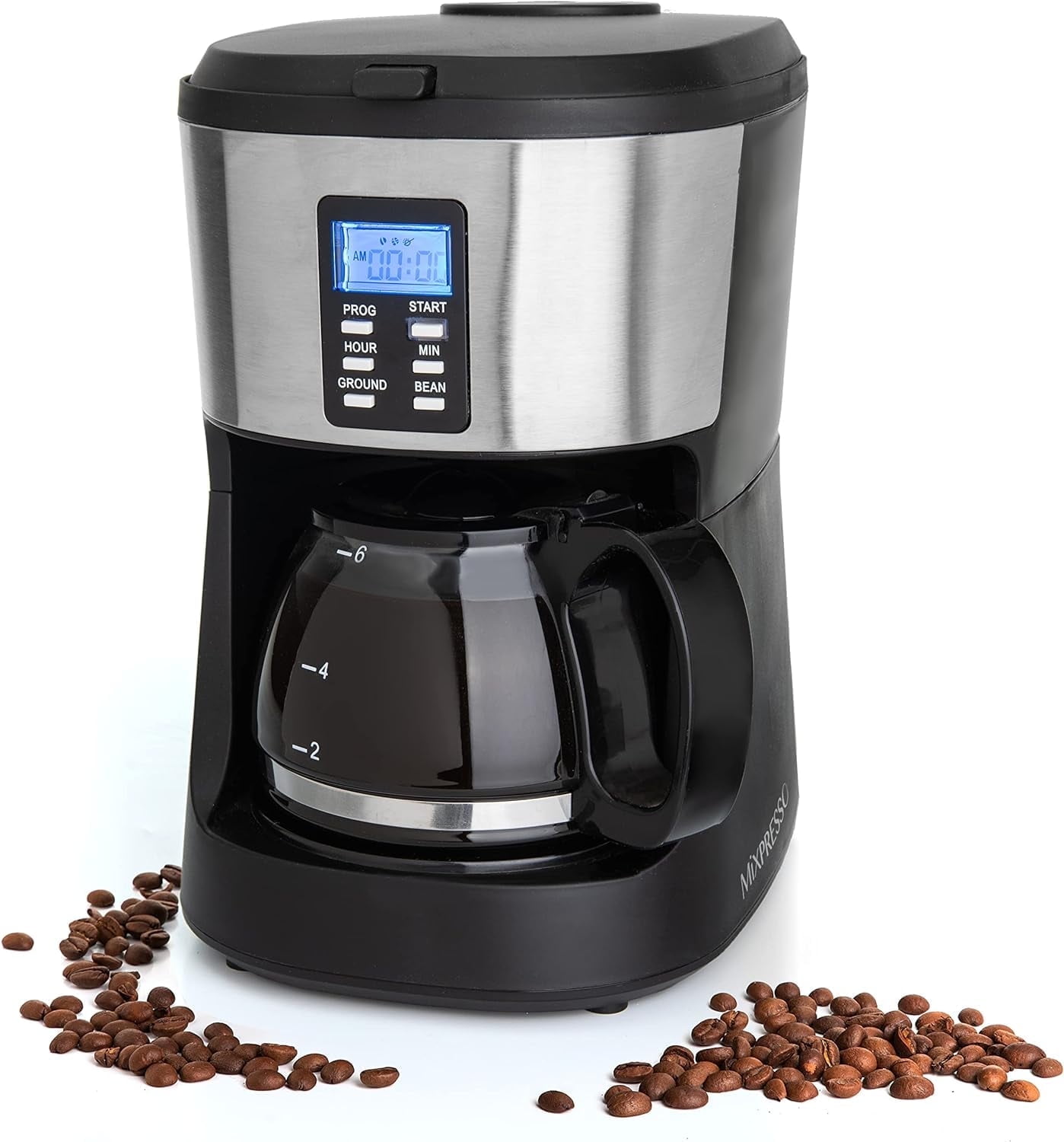 Mixpresso Programmable 5-Cup Drip Coffee Maker with Grinder, 25 oz ...