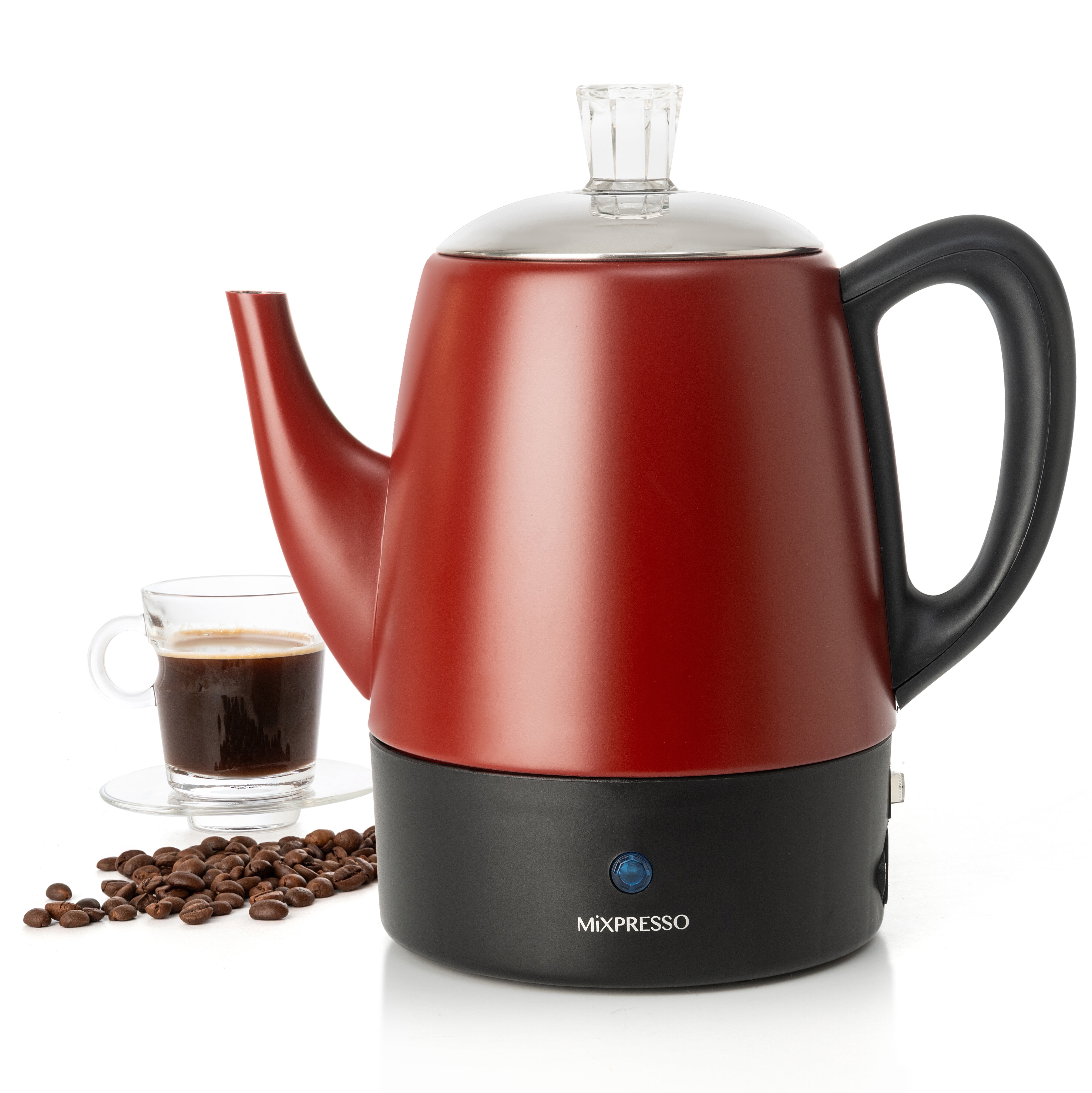 Mixpresso Electric Percolator Coffee Pot, 4 Cup, Red Stainless Steel ...