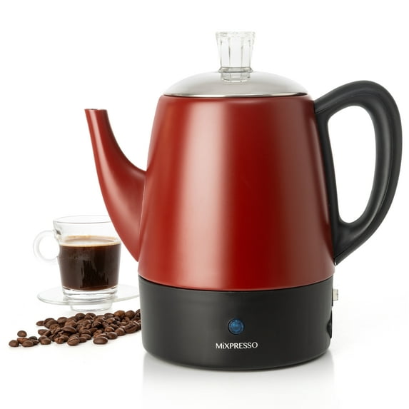 Mixpresso Electric Percolator Coffee Pot, 4 Cup, Red Stainless Steel ...