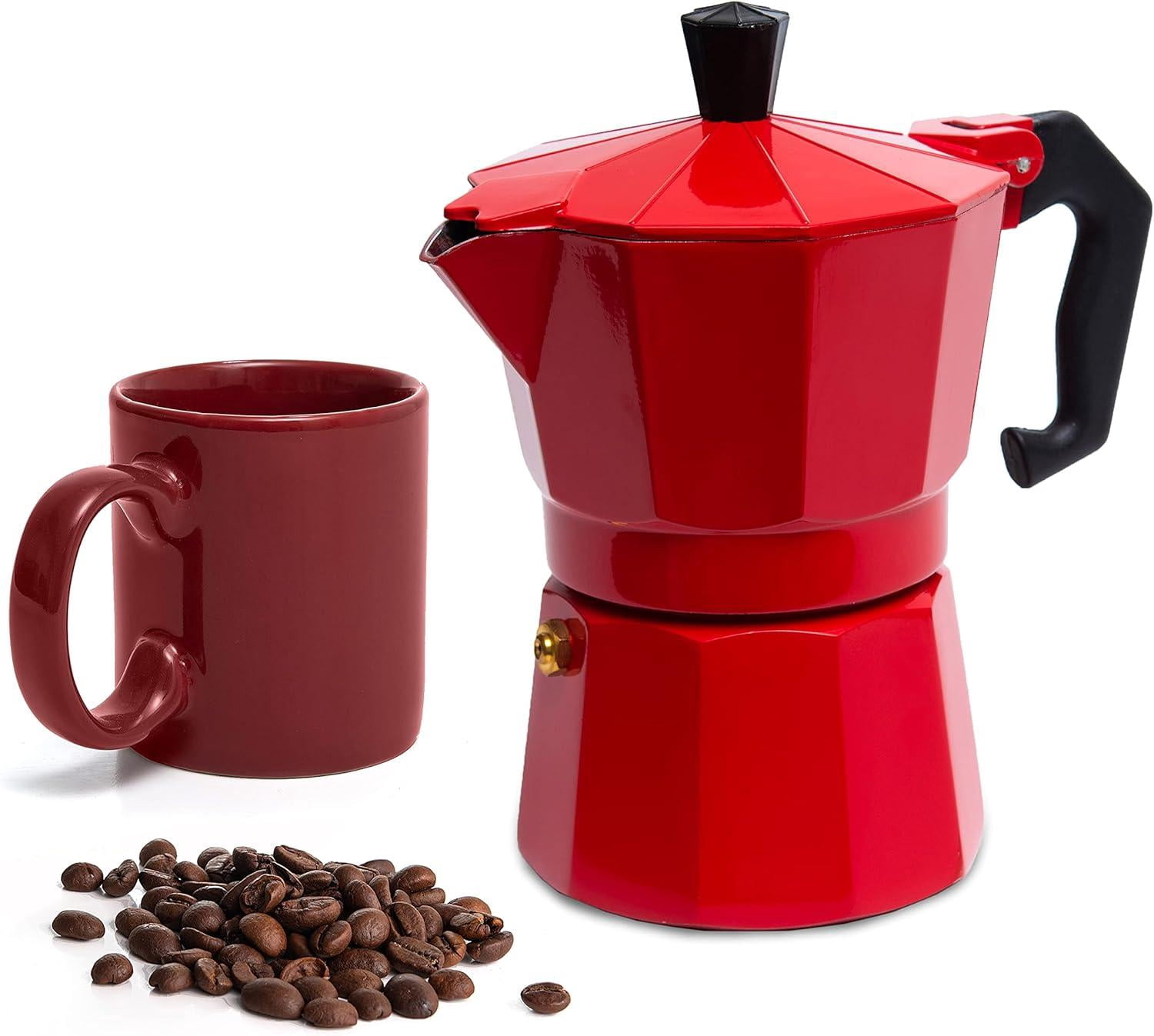 Mixpresso Red 3 Cup Moka Pot Cuban Coffee Maker, Moka Pot for Gas ...