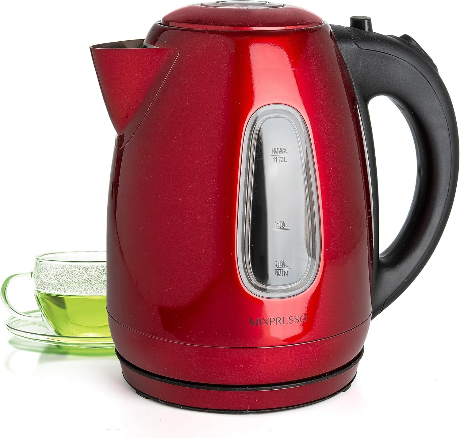 Mixpresso Portable Electric Kettle, 1.7L Stainless Steel, Red, Fast ...