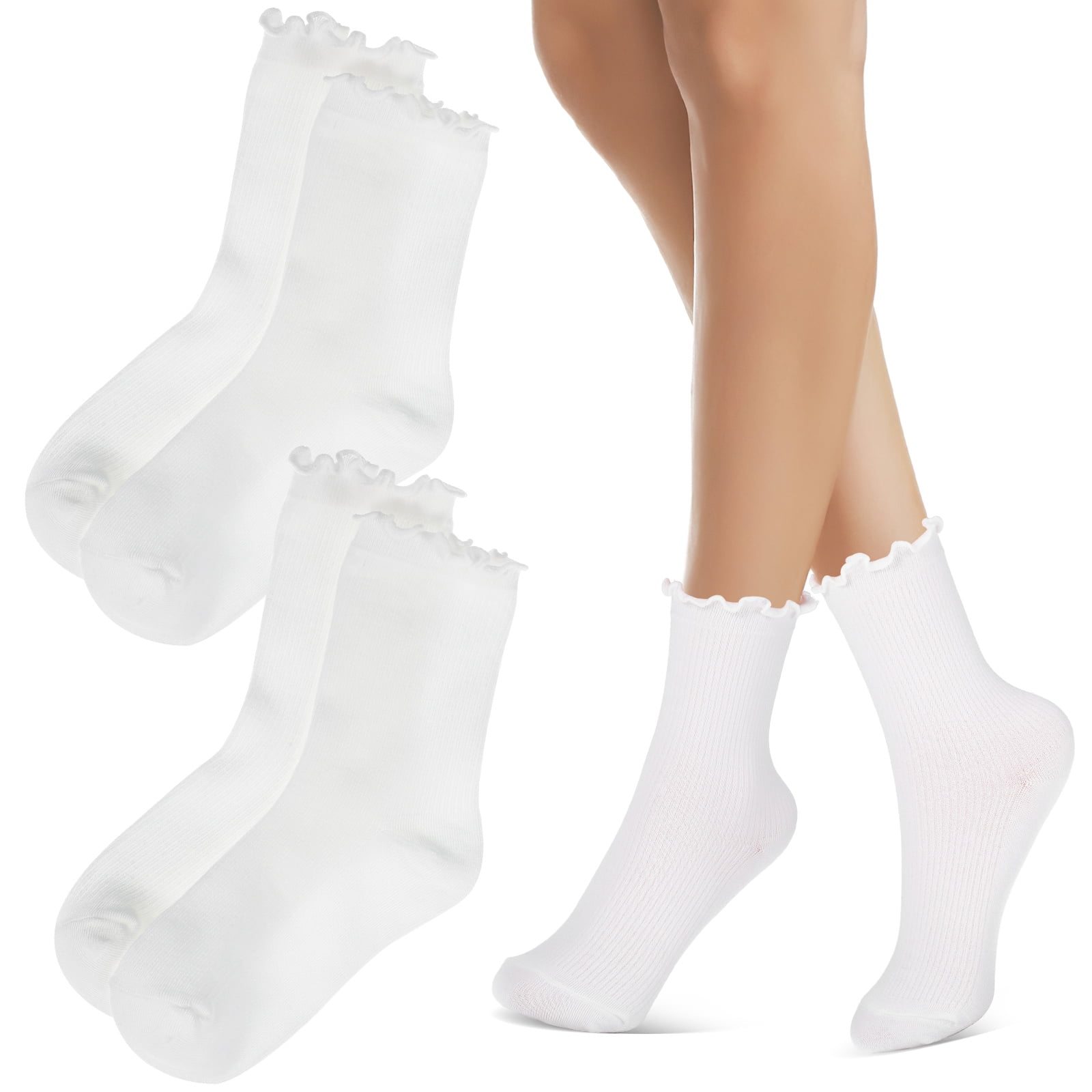 Mixtlocalior 3 Pairs Ruffle Socks Frilly Socks Women Crew Socks Cute ...