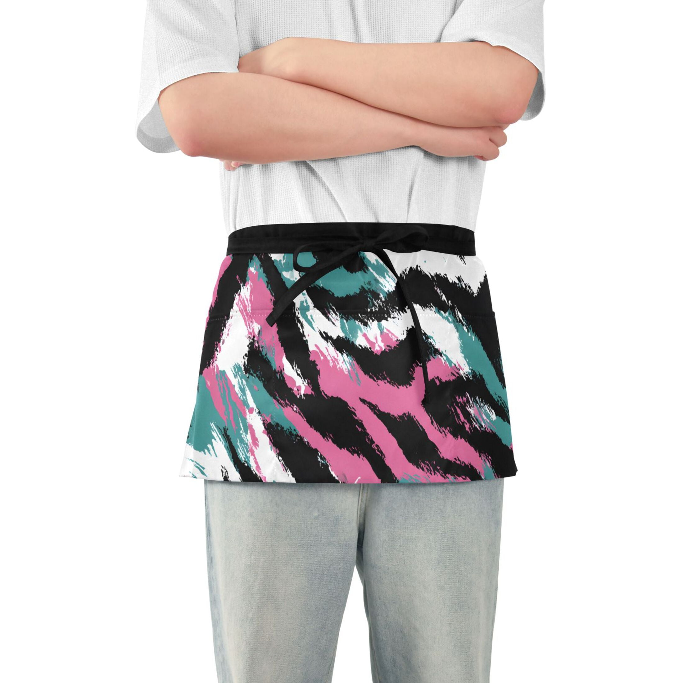 Mixture Color Animal Skin Short Server Apron with 3 Pockets for Unisex ...
