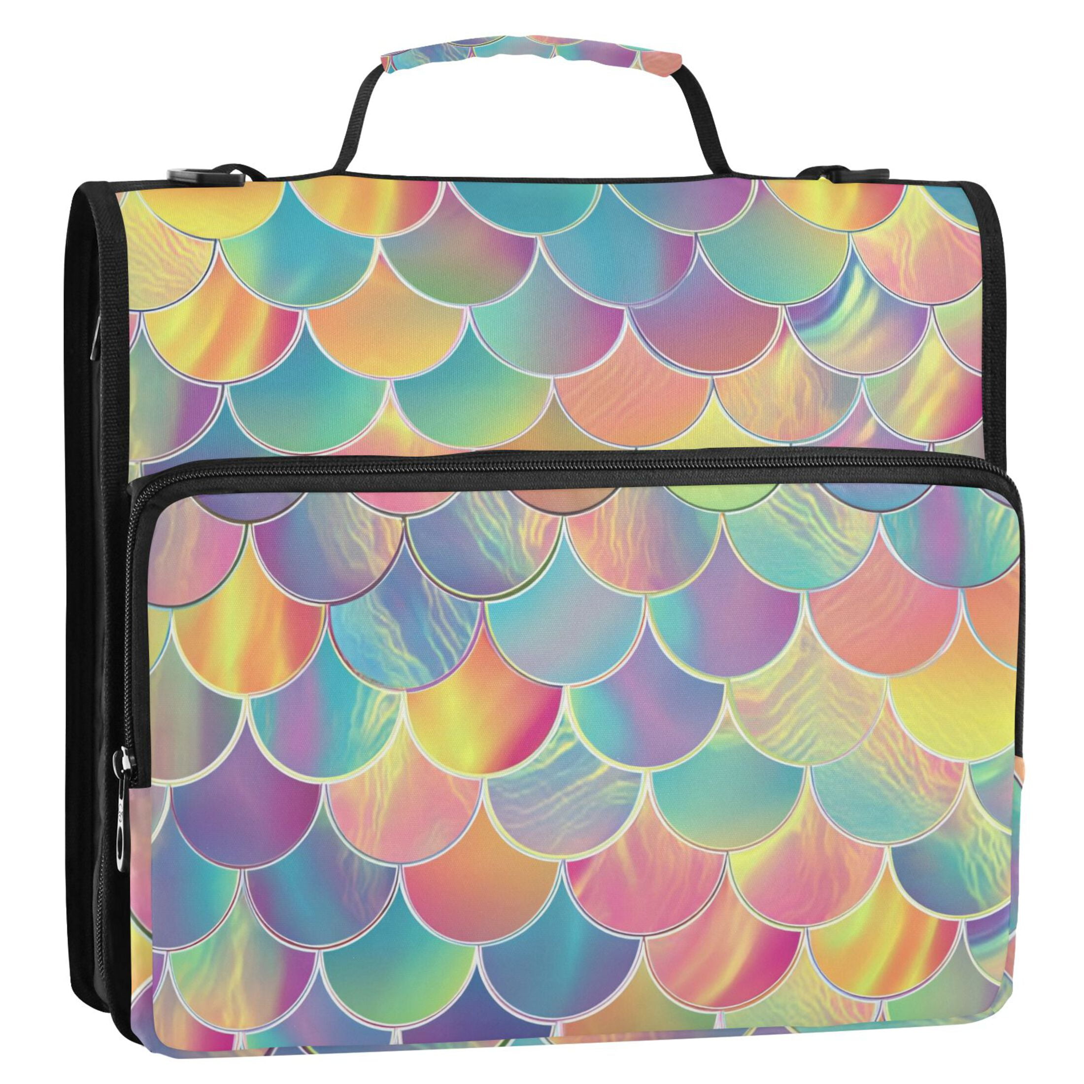 Mixture Color Mermaid Scales Binder Bag with Shoulder Strap 3 Ring ...