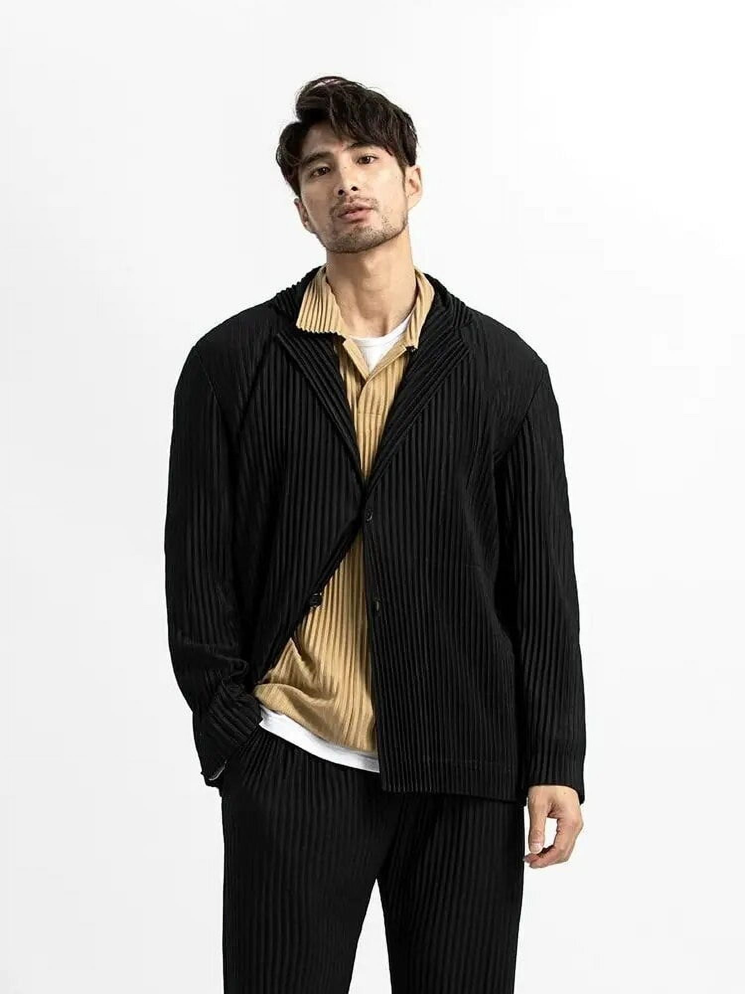 Miyake Pleated Jacket Men Blazer Black Suits For Men Stretch Fabric ...