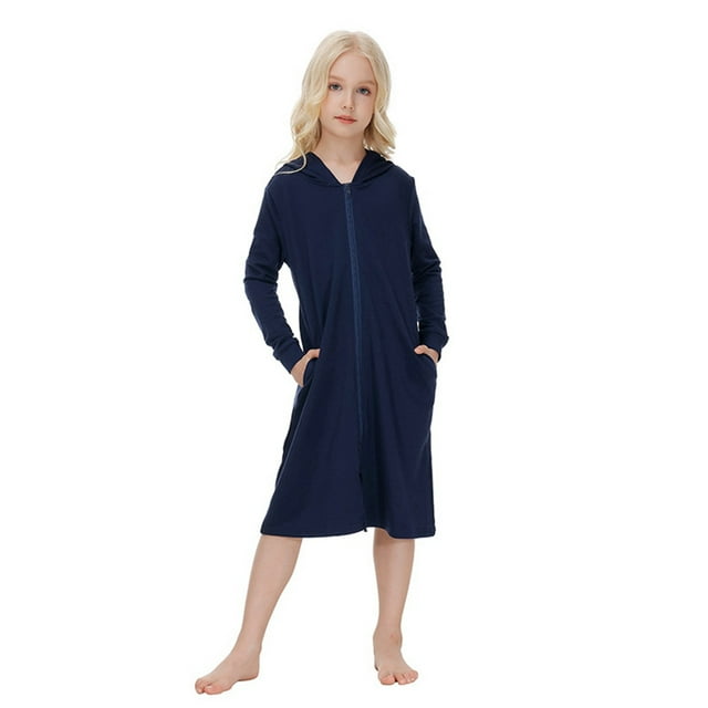 Miyanuby Girl's Zip-Up Terry Cover Up Cozy Bathrobe with Hood, Hooded ...