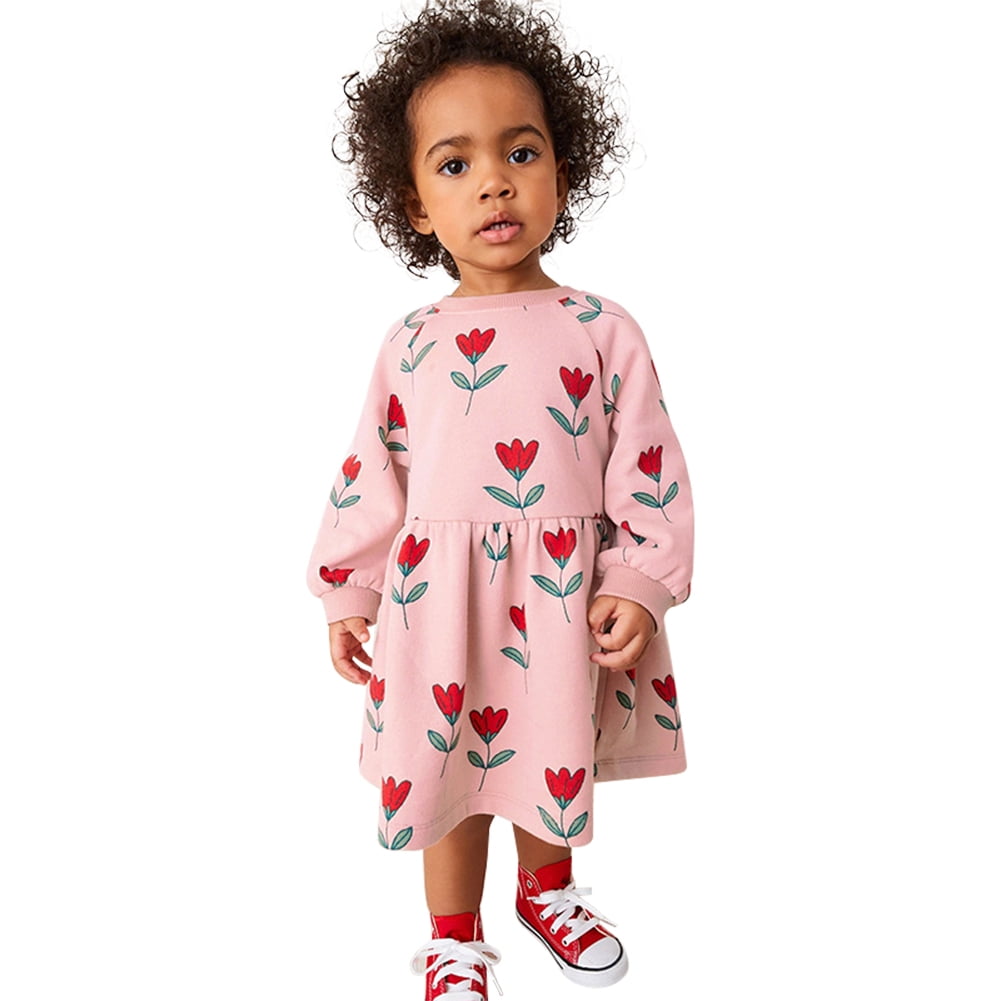 Miyanuby Girls Cotton Long Sleeve Casual Dresses Toddler Winter Party ...