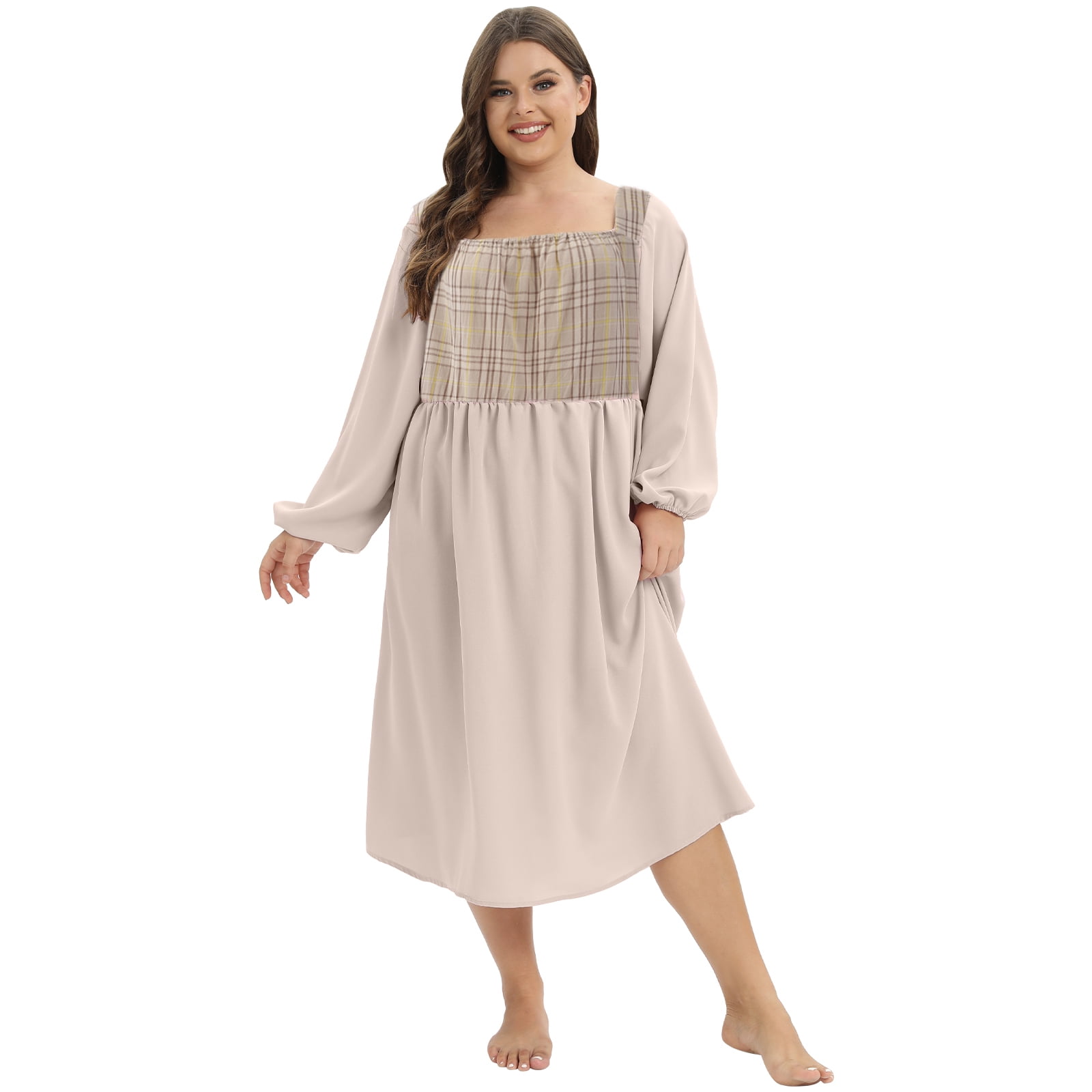 Miyanuby Plus Size House Dress for Women Long Sleeve Square Neck ...