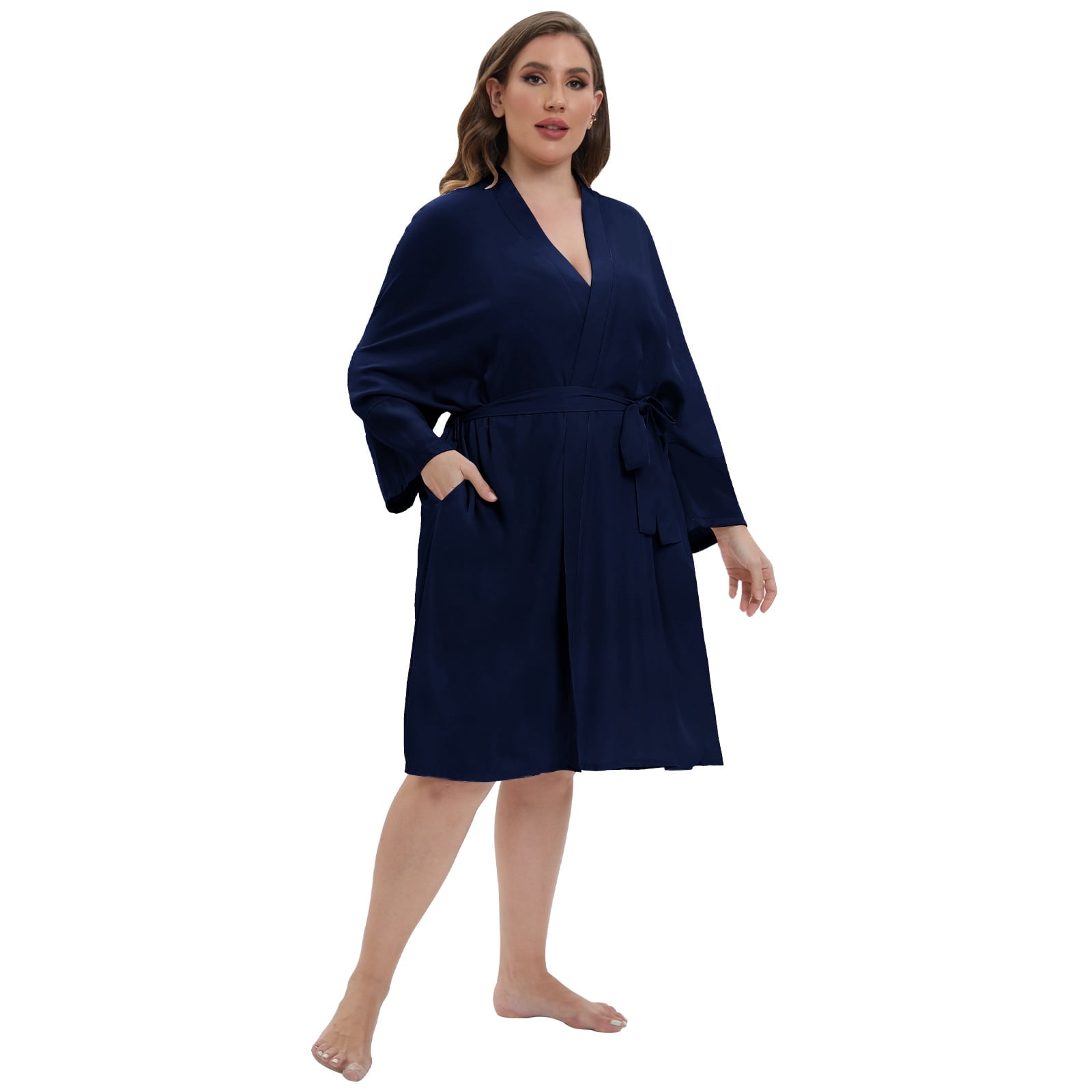 Miyanuby Plus Size Robes Womens Short Kimono Robe with Pockets Oblique ...