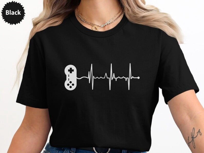 MiyazakiLy Gaming Heartbeat T-Shirt, Gamer Pulse Design, Video Game ...