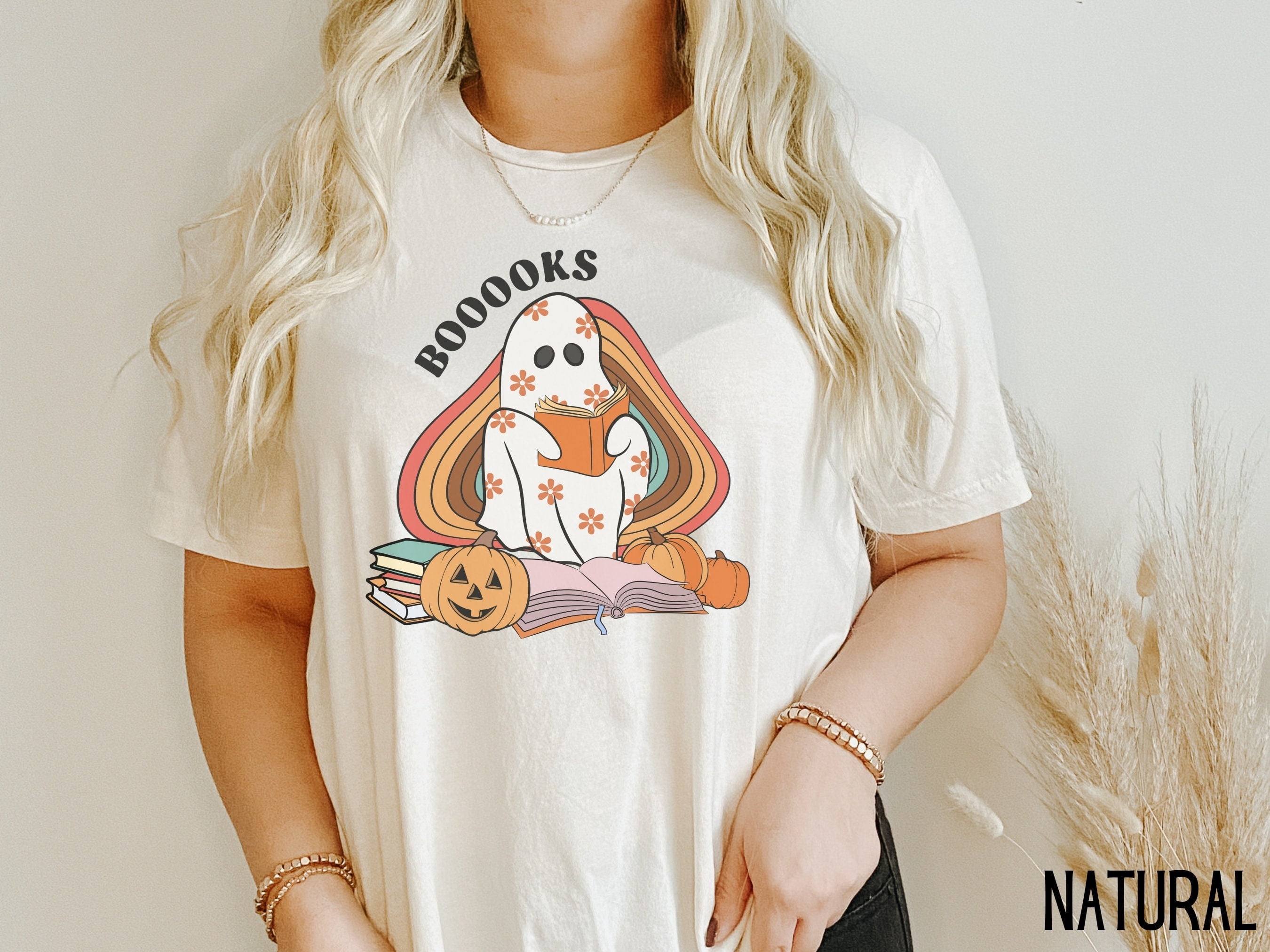 MiyazakiLy Ghost Reading Books Shirt, Halloween Reading Tee, Librarian ...