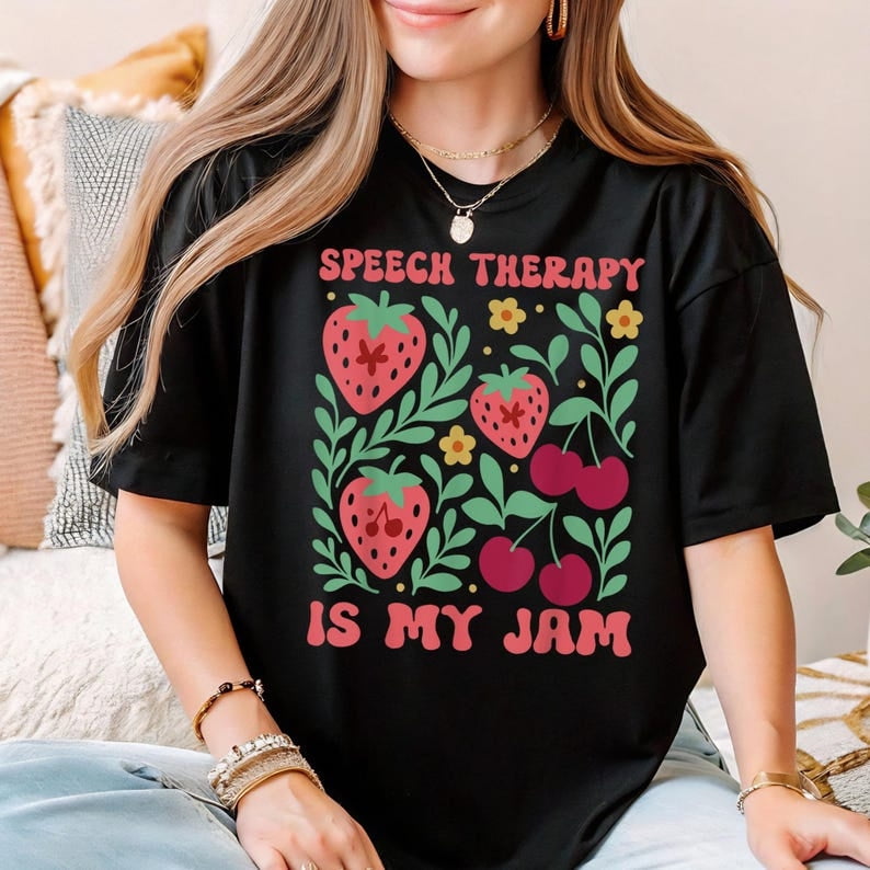 MiyazakiLy Speech Is My Jam Shirt Funny SLP Gift Tee Cute Strawberry ...