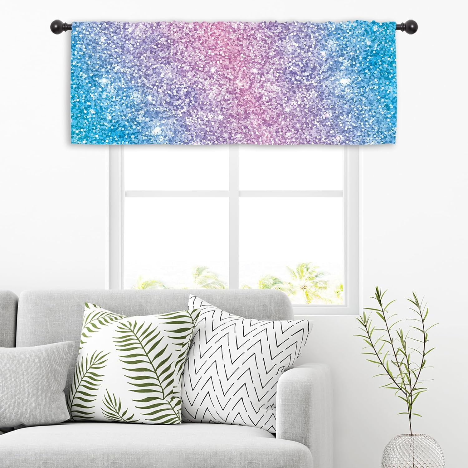 Miyotaa Pink Purple Blue Kitchen Curtain Valance 54W x 18H Rod Pocket ...
