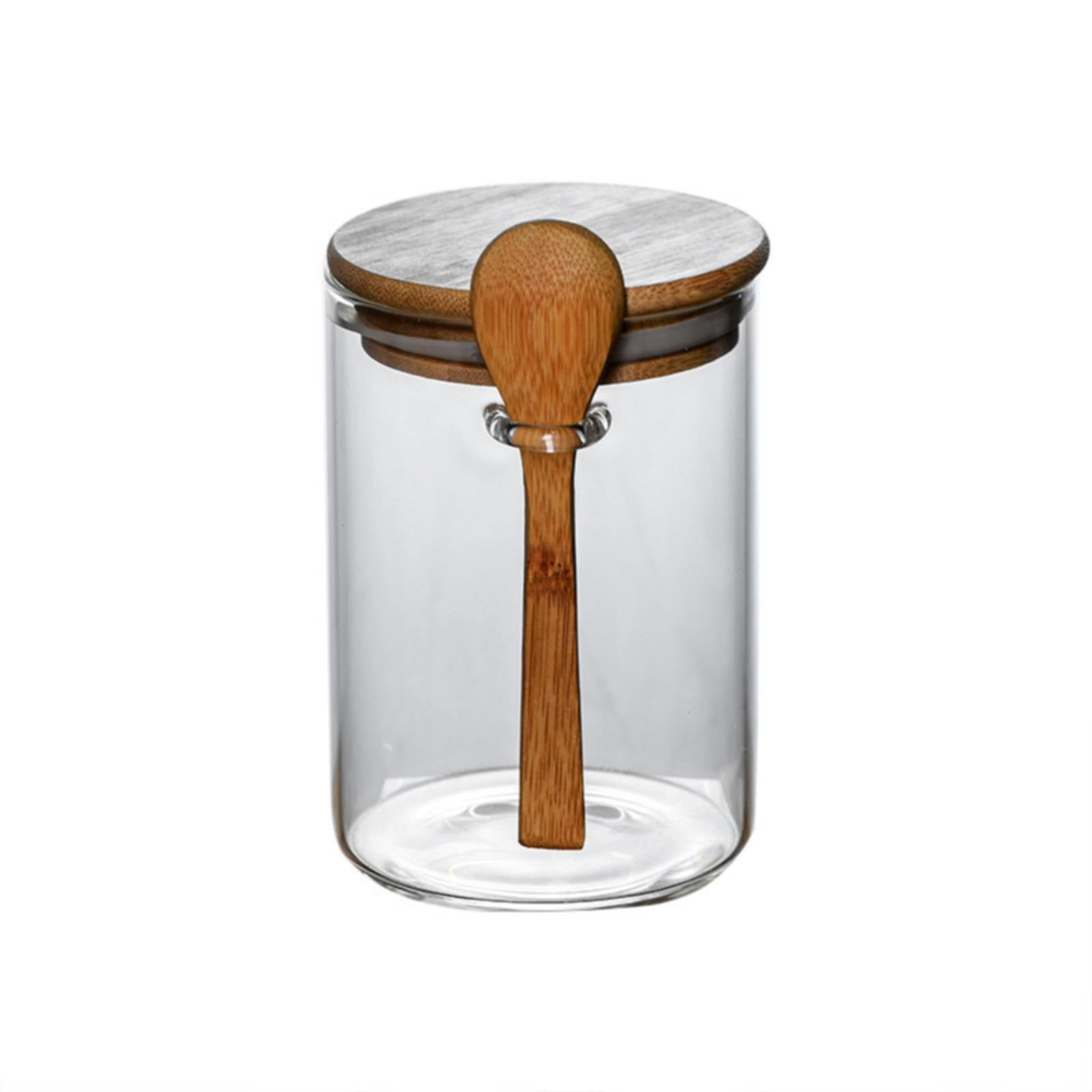 Miyuadkai Glass Round Storage Jar with Spoon High Borosilicate Glass ...